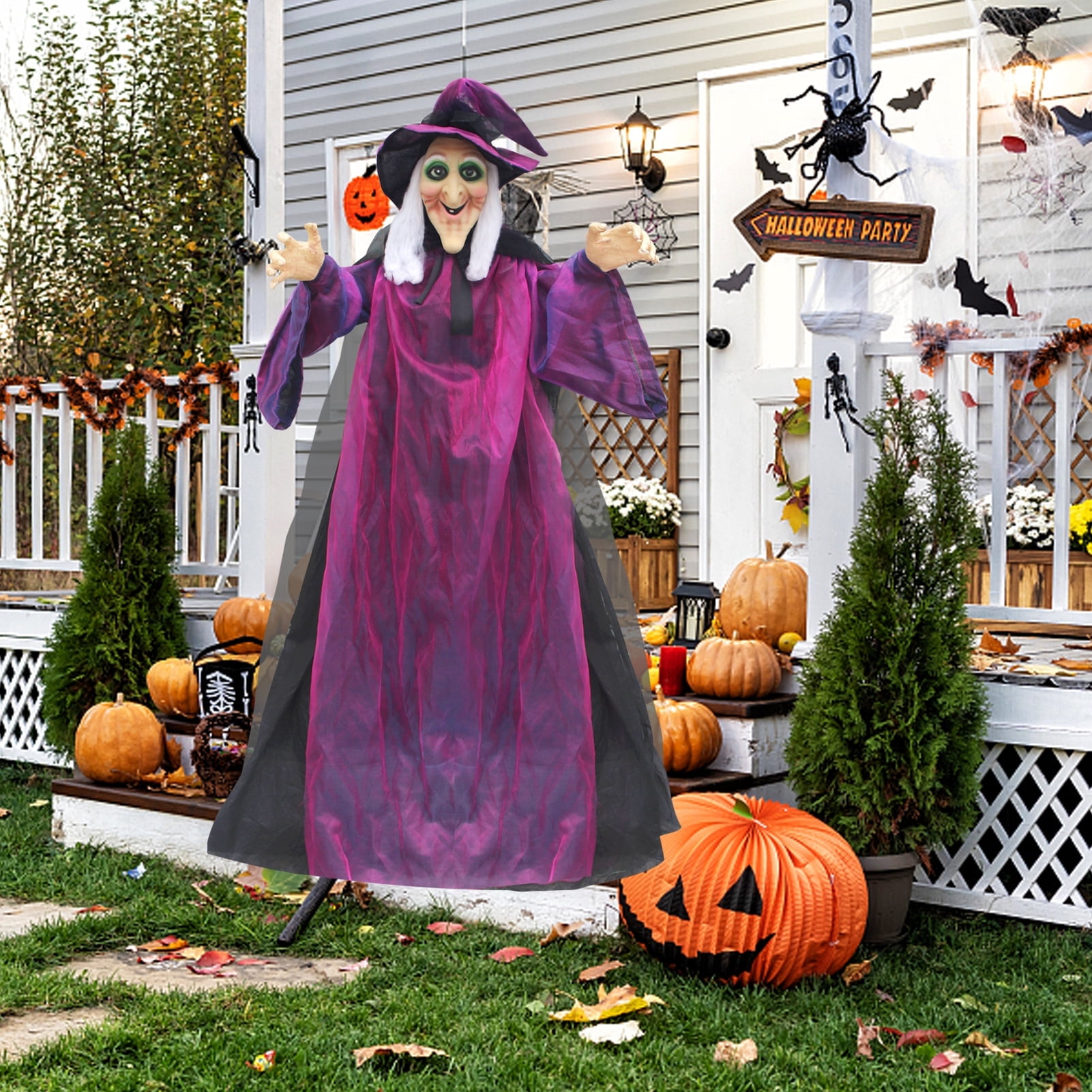 OZMI 79" Halloween Hanging Talking Witch, Animated Witch with Glowing ...