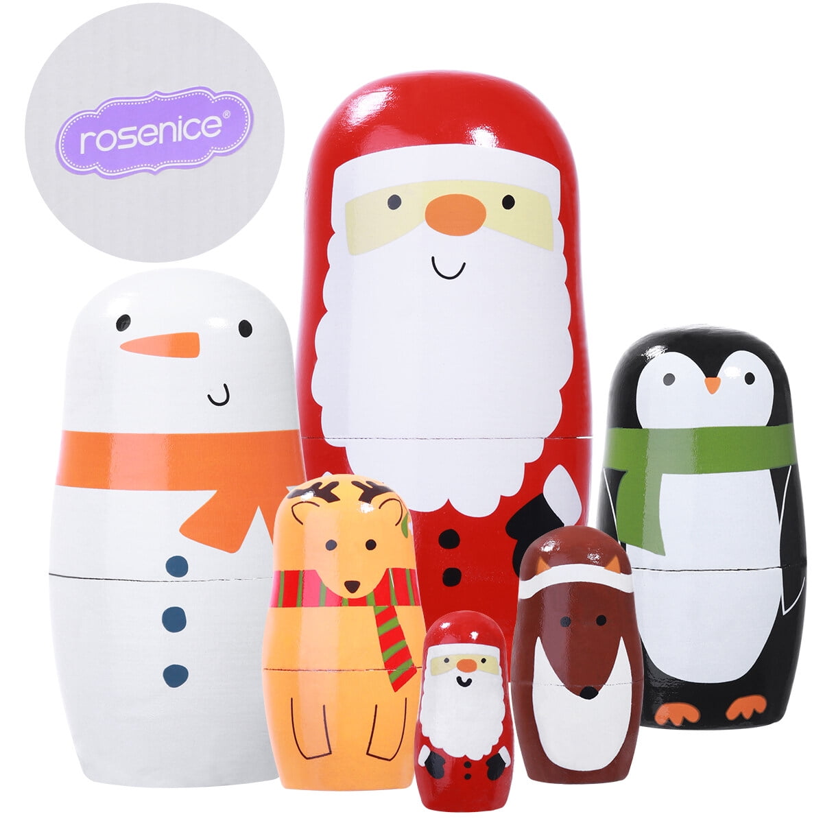 Oahisha 6pcs Lovely Santa Claus Russian Nesting Dolls Handmade Wooden Matryoshka Toys Colorful ...