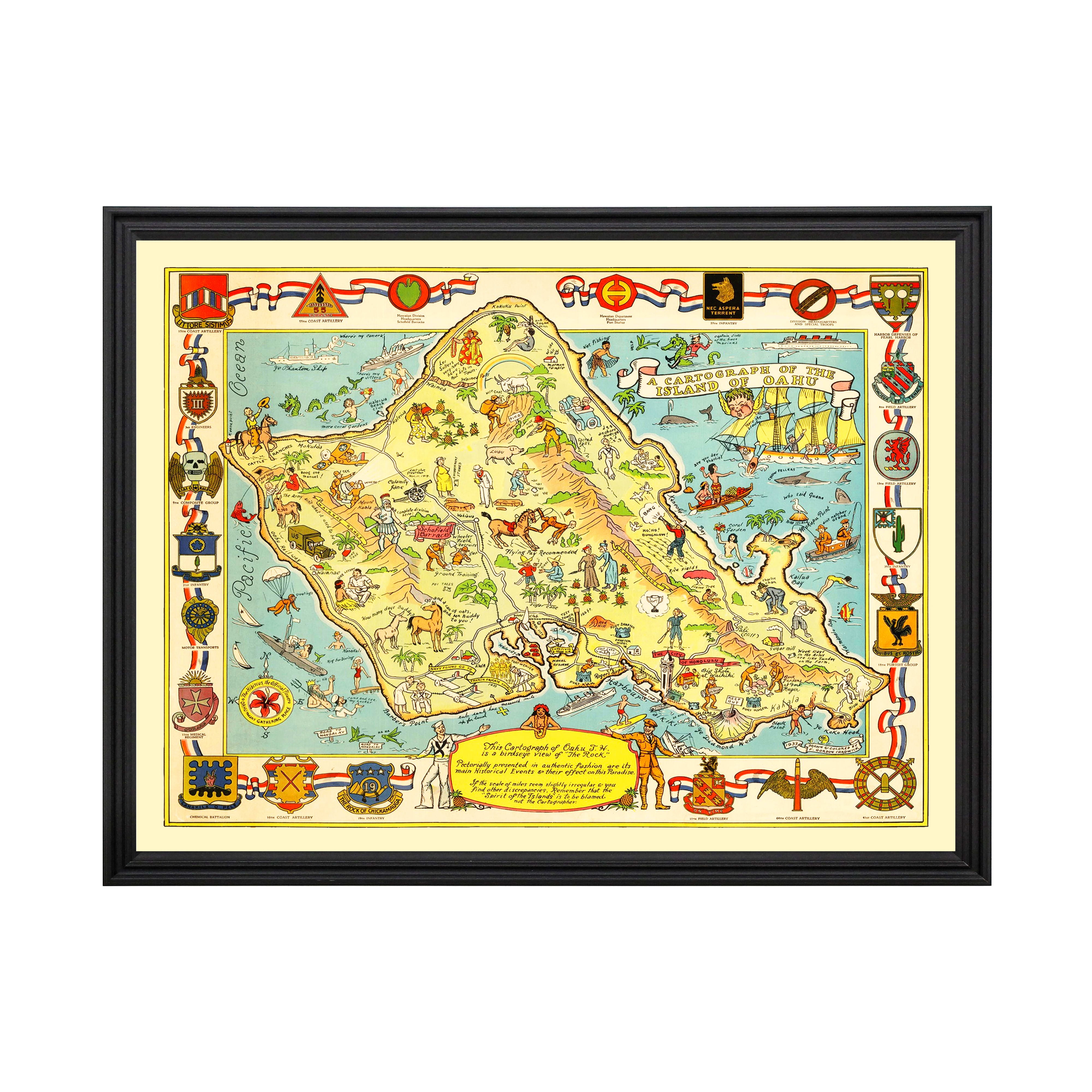 Oahu Art, 1933 Vintage Map of Oahu History Wall Decor Gift, Old Oahu ...