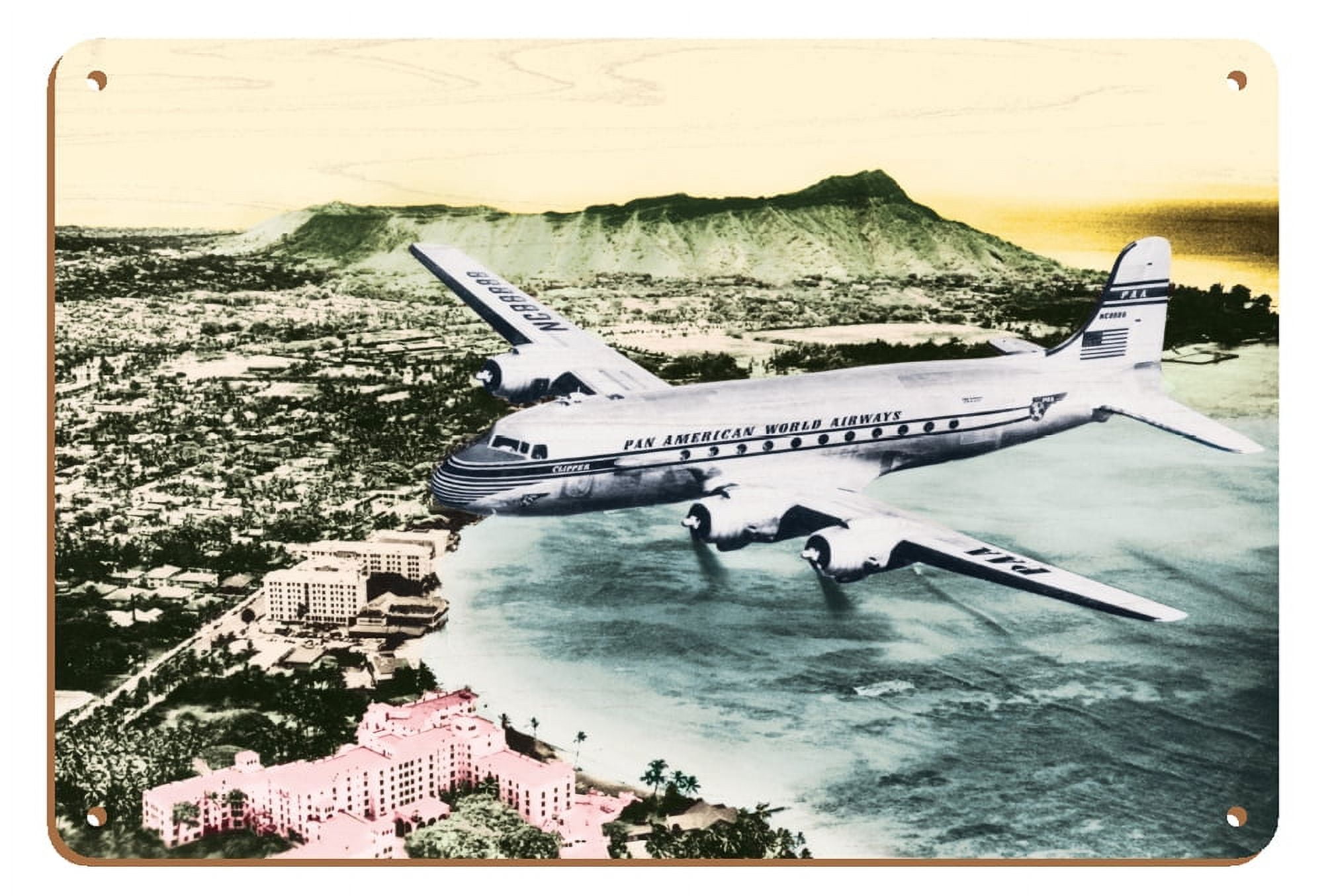 Oahu Hawaii - Diamond Head Crater Waikiki Beach - Douglas DC-4 Clipper - Pan American World ...