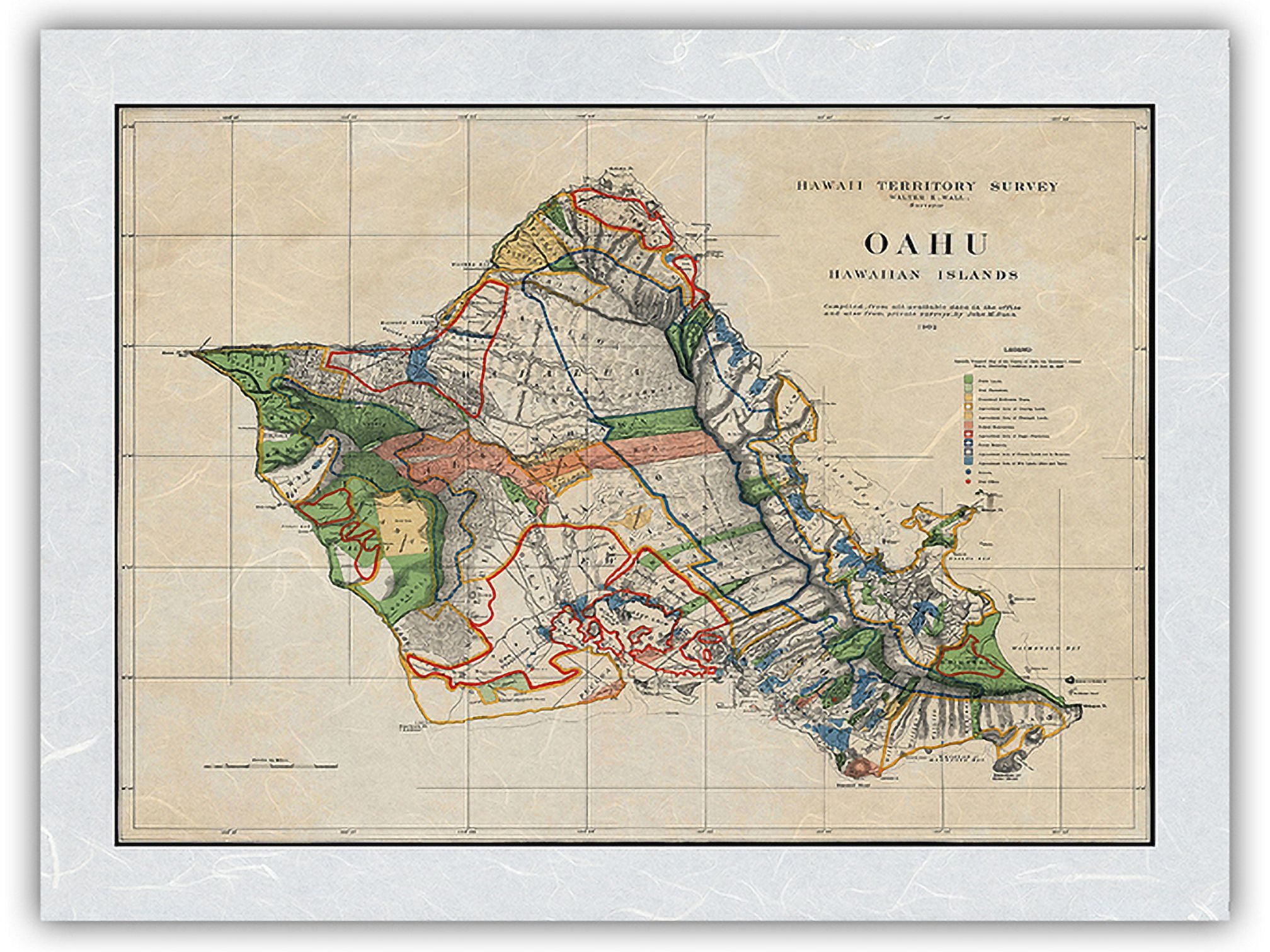 Oahu Hawaii - Hawaiian Islands - Survey Map - T.H. Territory of Hawaii ...