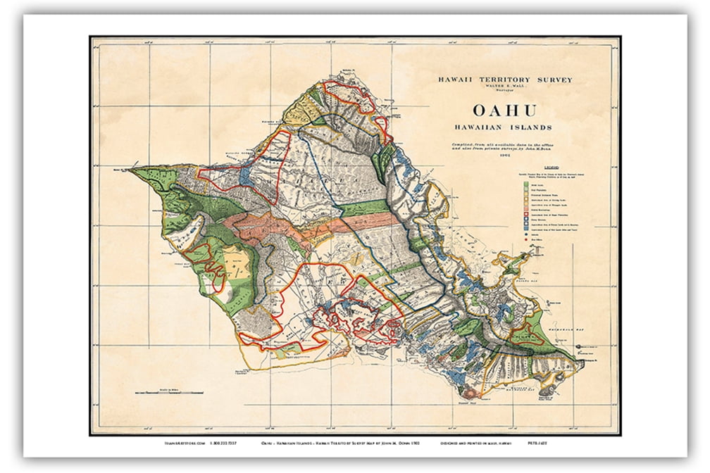 Oahu Hawaii - Hawaiian Islands - Survey Map - T.H. Territory of Hawaii ...