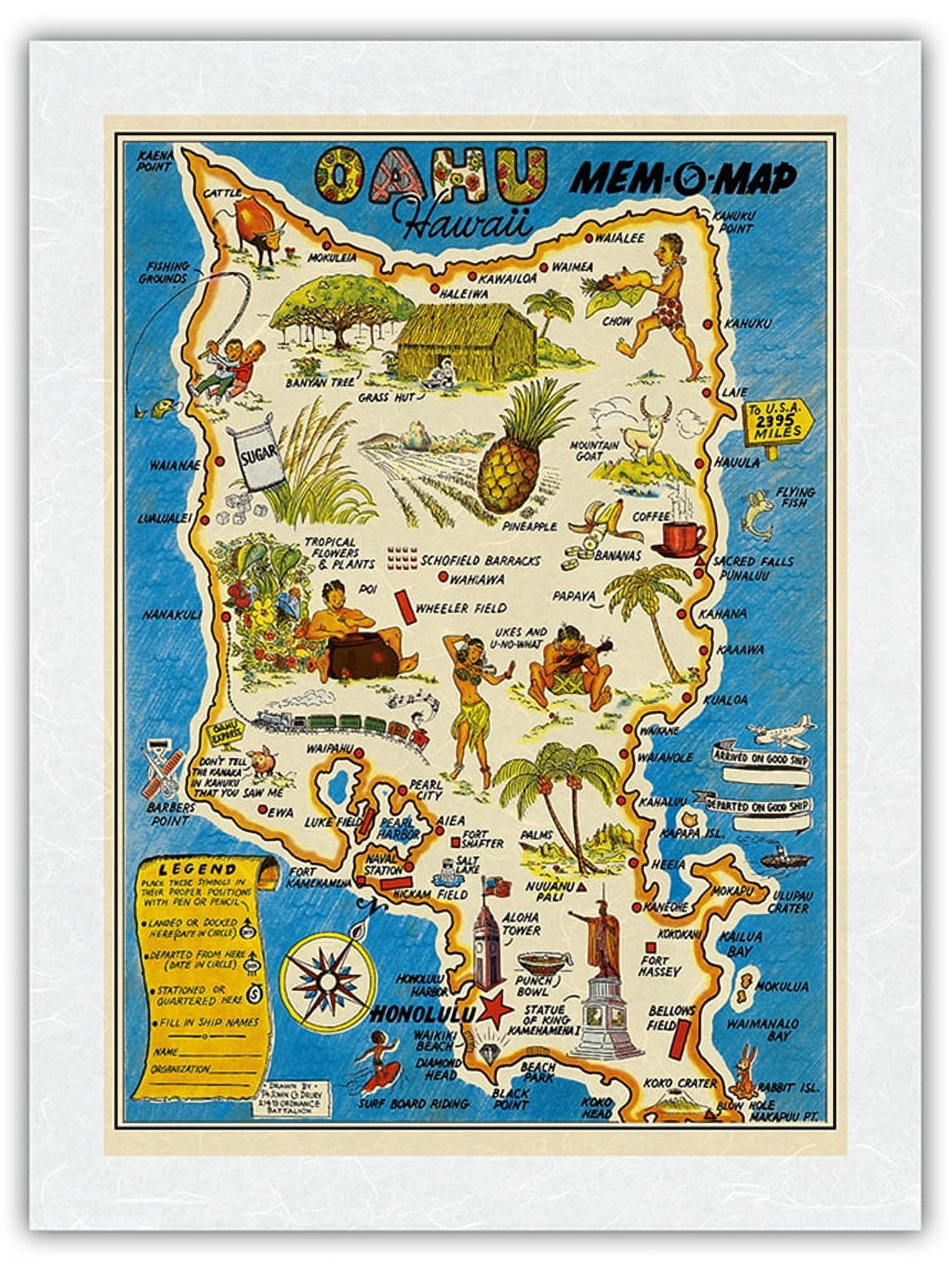 Oahu Hawaii Mem-O-Map - World War II Military Souvenir Map - Vintage ...