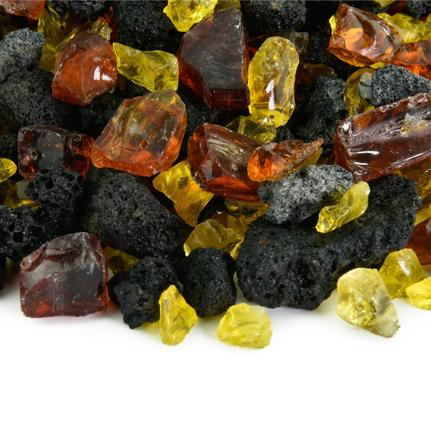 Oahu Sunflower Fire Pit Glass & Lava Rock Blend | 3/8"-3/4", 10 lbs ...