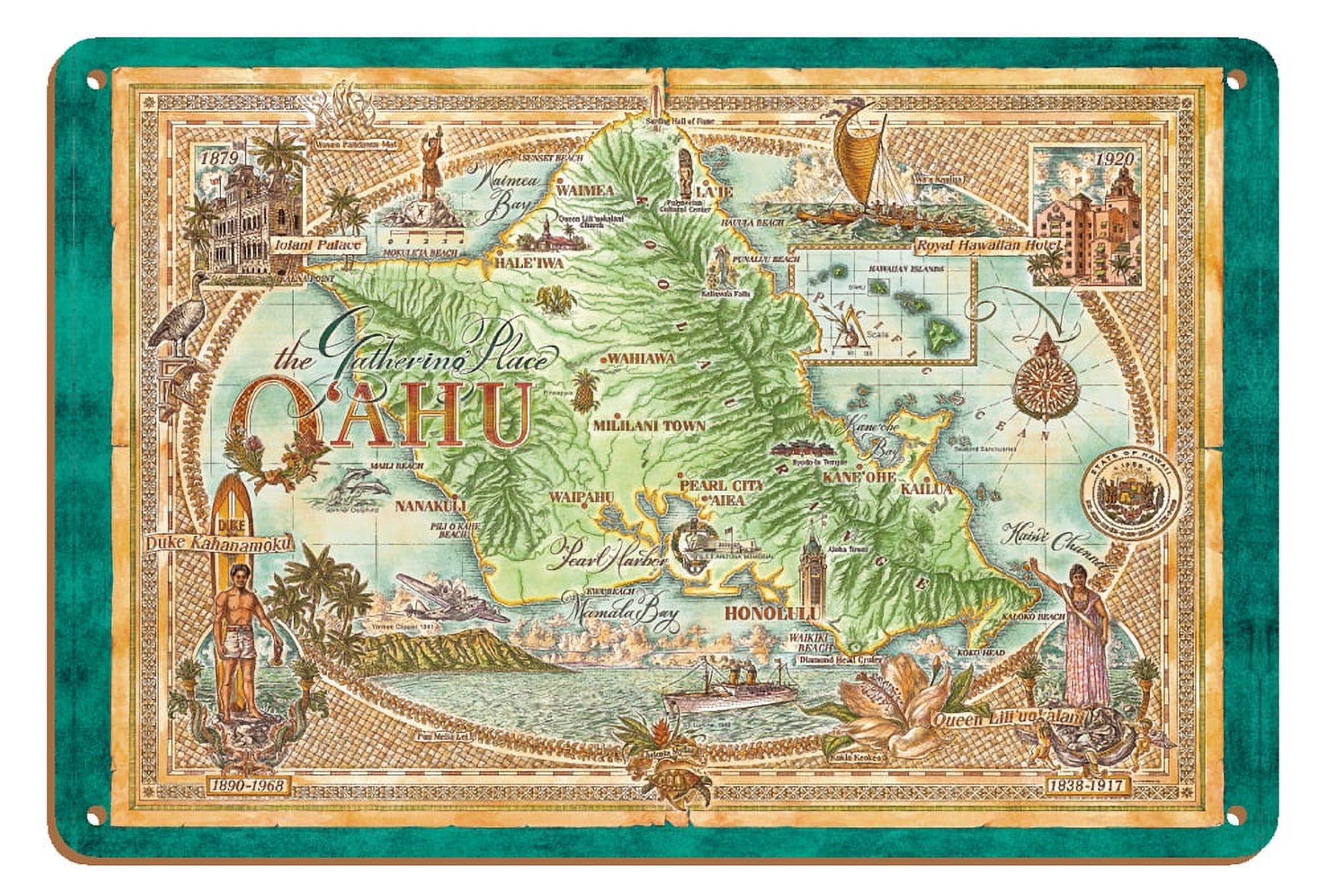 Oahu The Gathering Place - Vintage Pictorial Map by Dave Stevenson - 8 ...