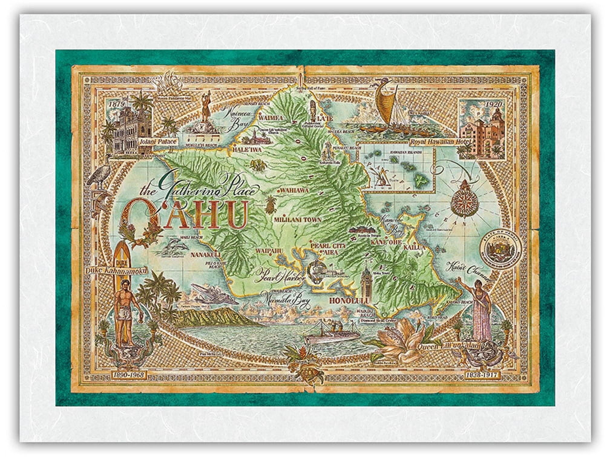 Oahu The Gathering Place - Vintage Pictorial Map by Dave Stevenson ...