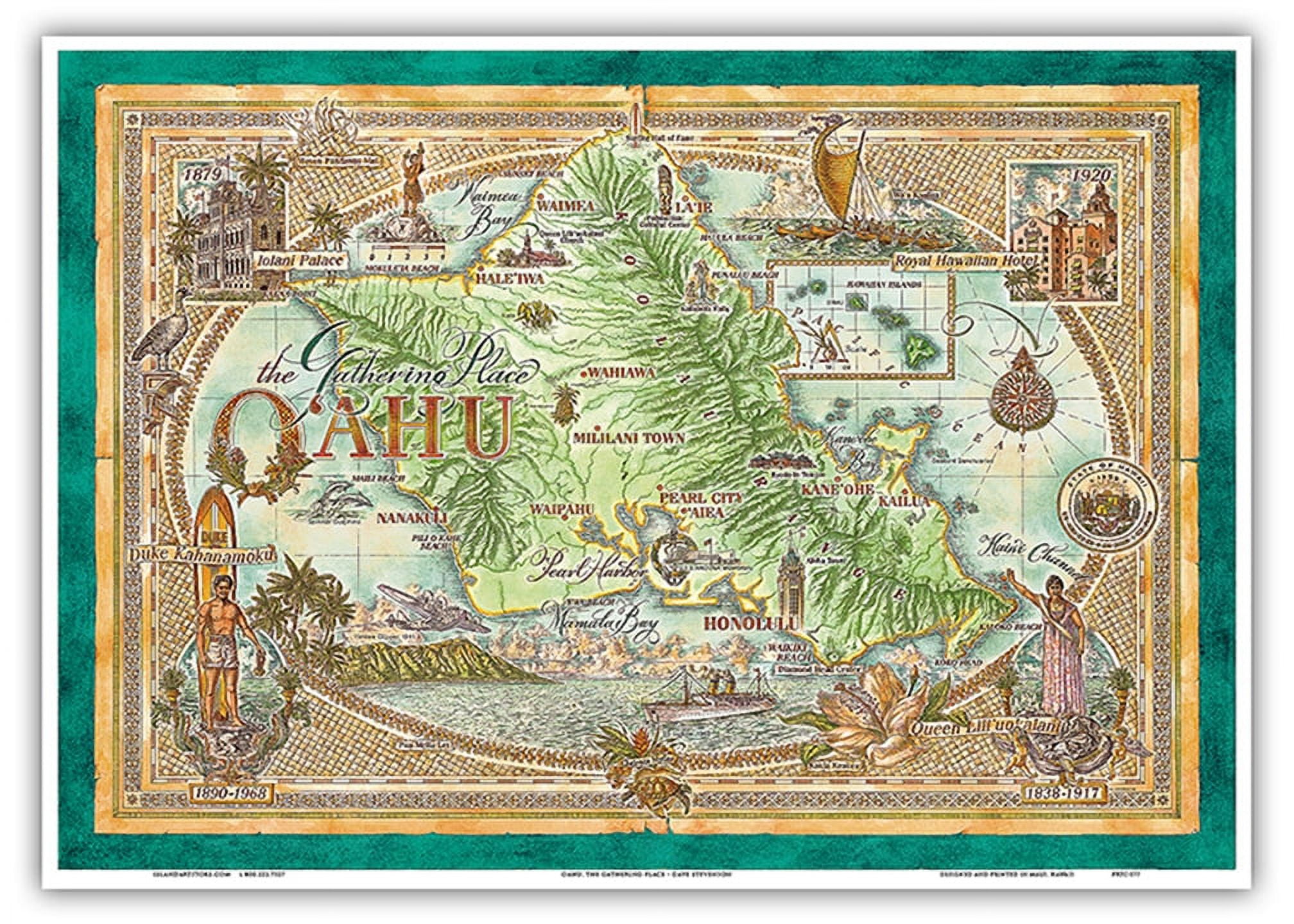 Oahu The Gathering Place - Vintage Pictorial Map by Dave Stevenson ...