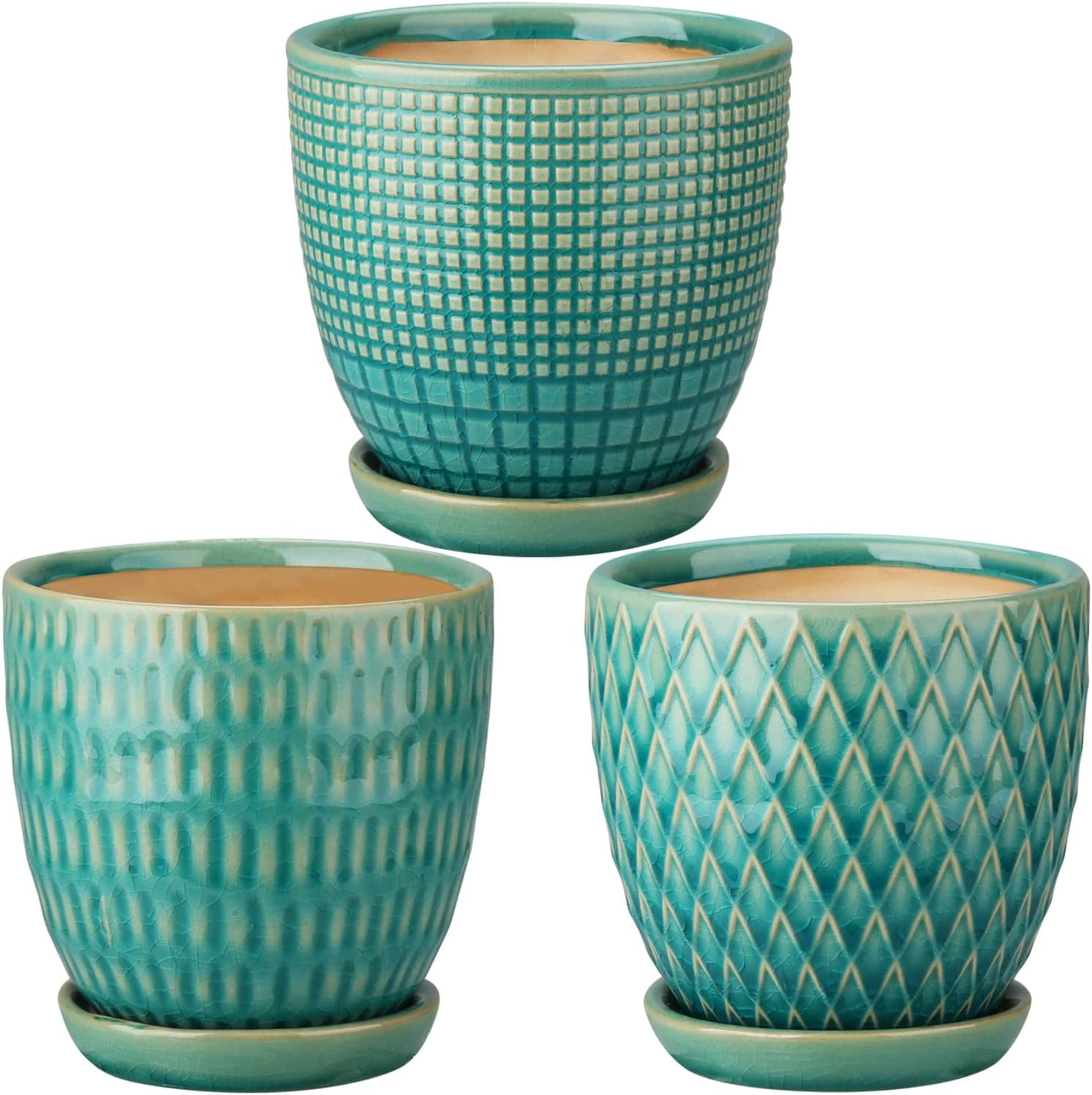 Oairse 4 inches Ceramic Planters Pots for Indoor Plants 3 Set of Small ...