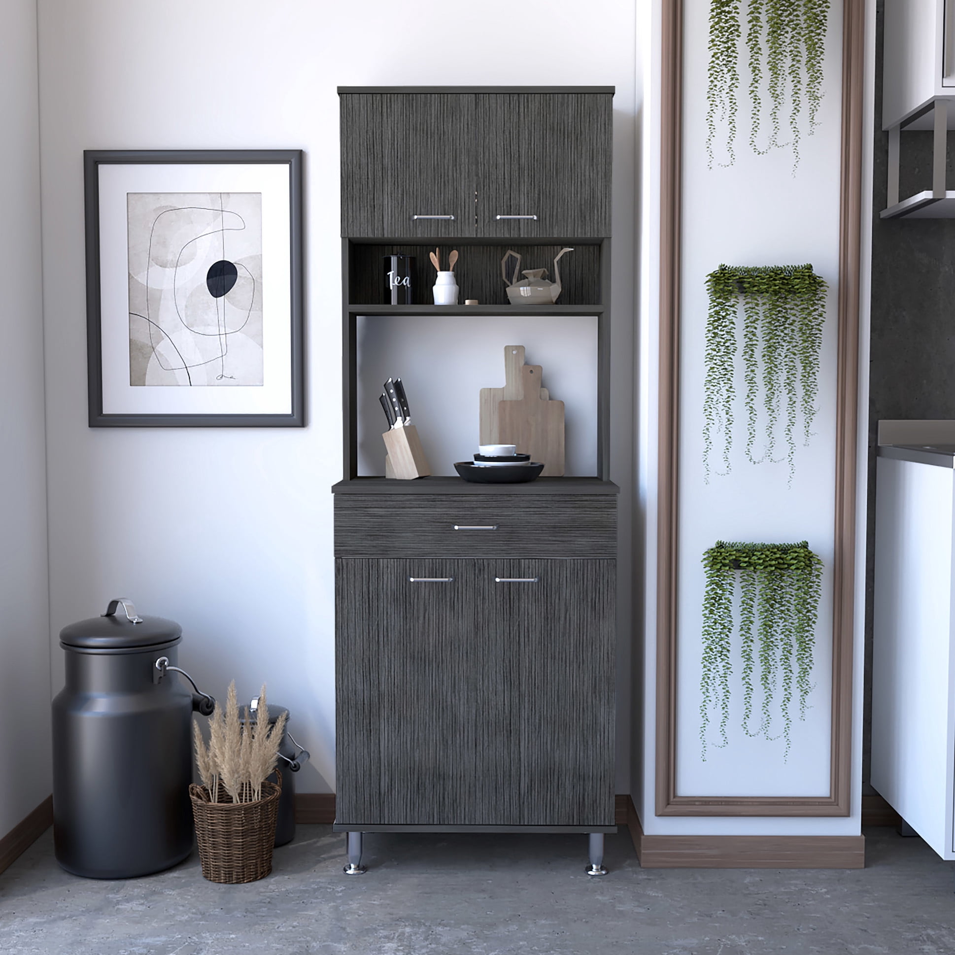 Oak 60 Kitchen Pantry - Modern Cabinet With Open Storage For Blenders ...