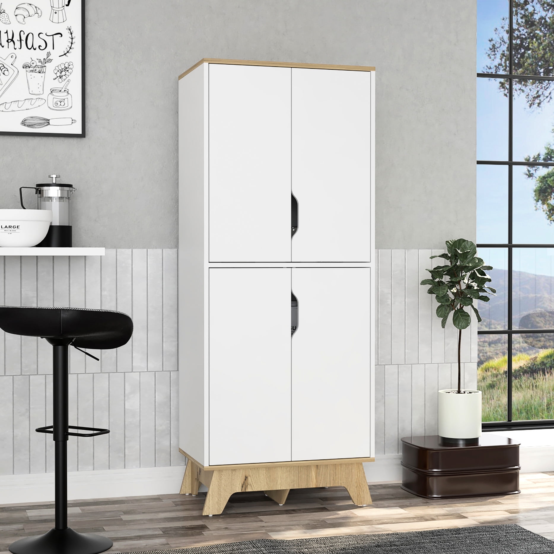 Oak And White Kitchen Pantry With Four Legs For A Solid Base Two ...