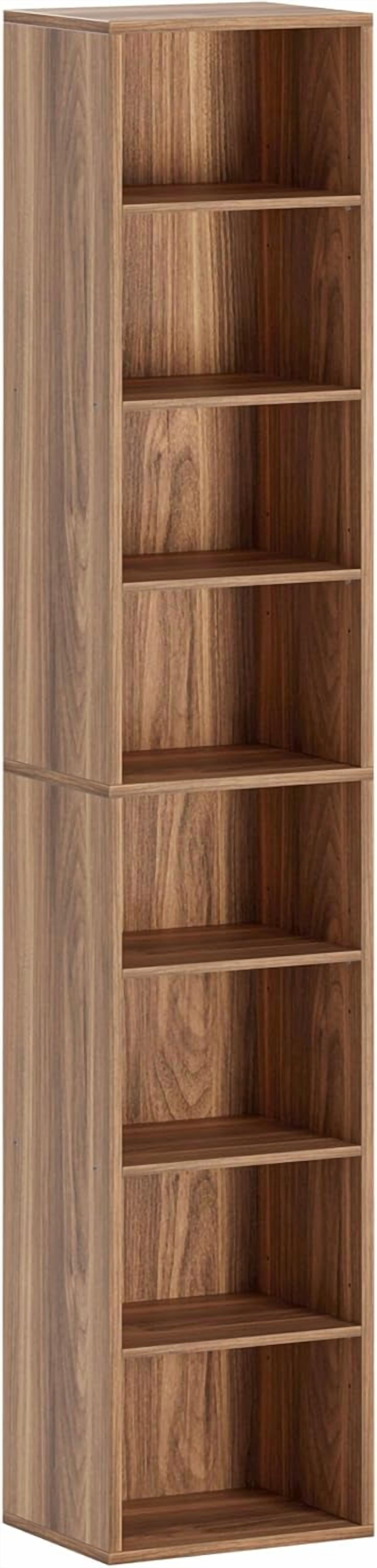 Oak Brown Tall Narrow 8-Tier Bookshelf, Compact Corner Bookcase for ...