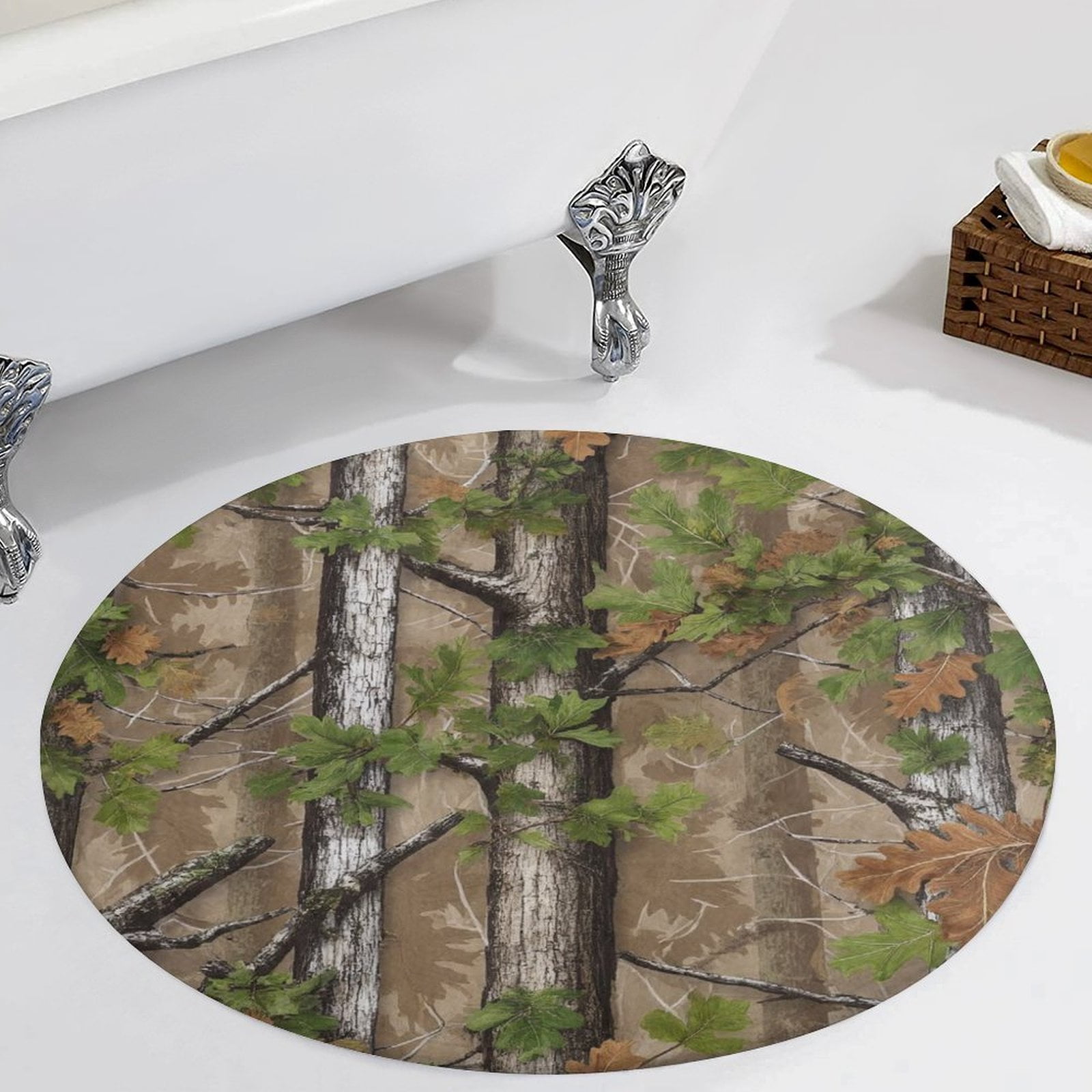 Oak Camo Pattern Round Area Rugs for Bedroom Living Room, 4FT Soft ...