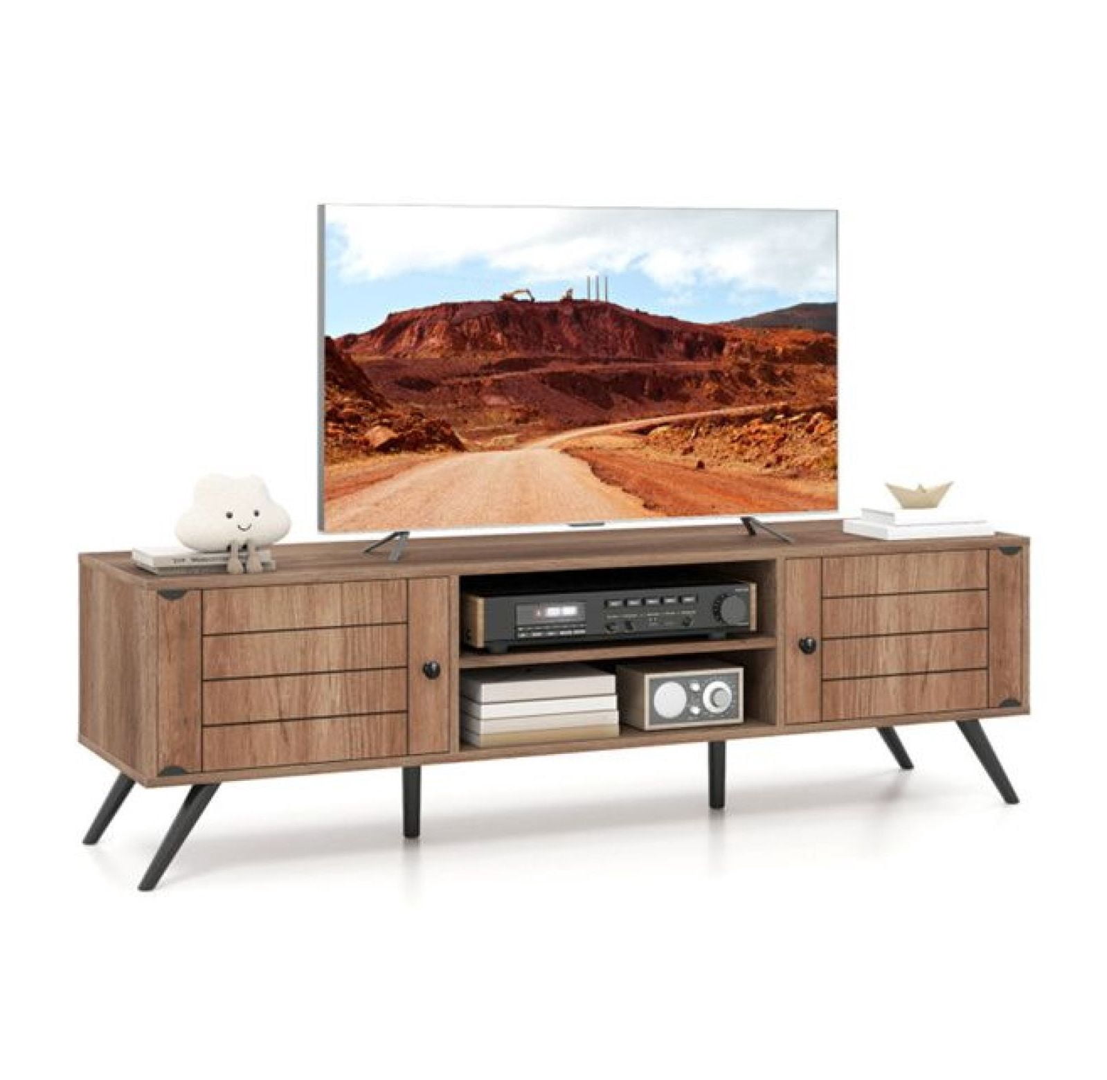 Oak -Century Modern TV Stand for 65-Inch TVs, 210 lbs Capacity Media ...
