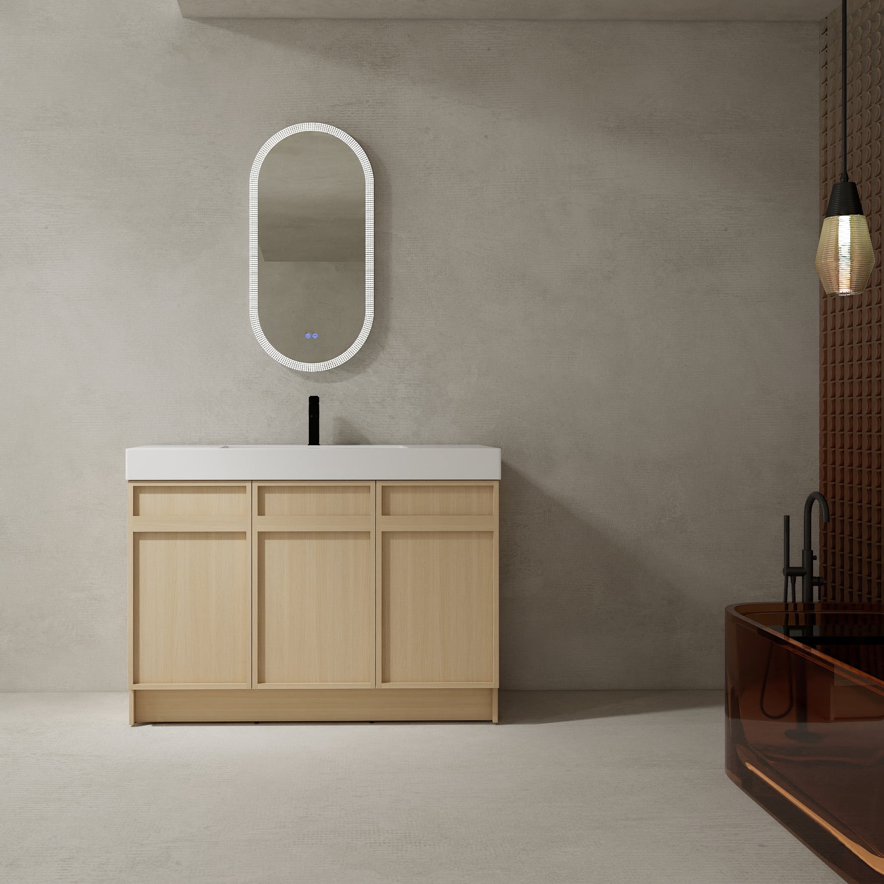 Oak - Colored Vanity - Escape from Conventional Design - Bathroom Setup ...