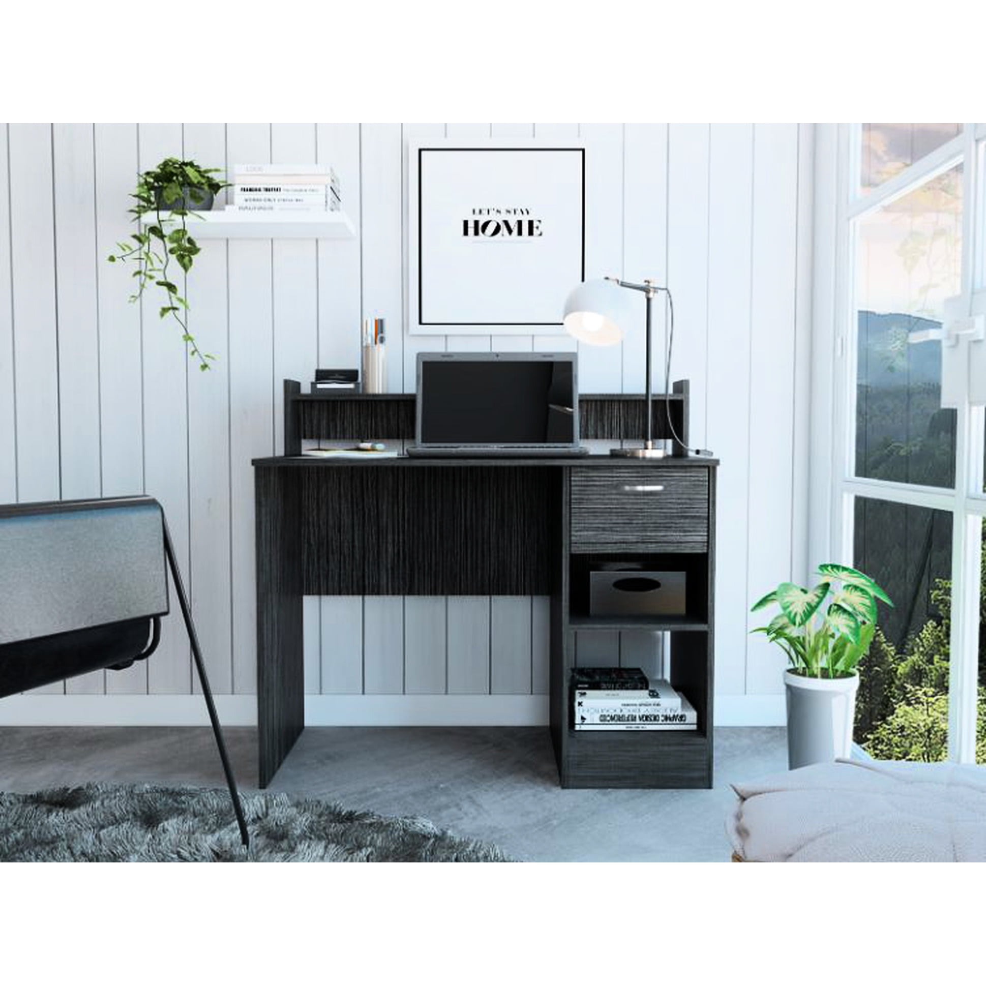 Oak Desk With Drawer And 2 Shelf Spaces - Customizable Office Space ...