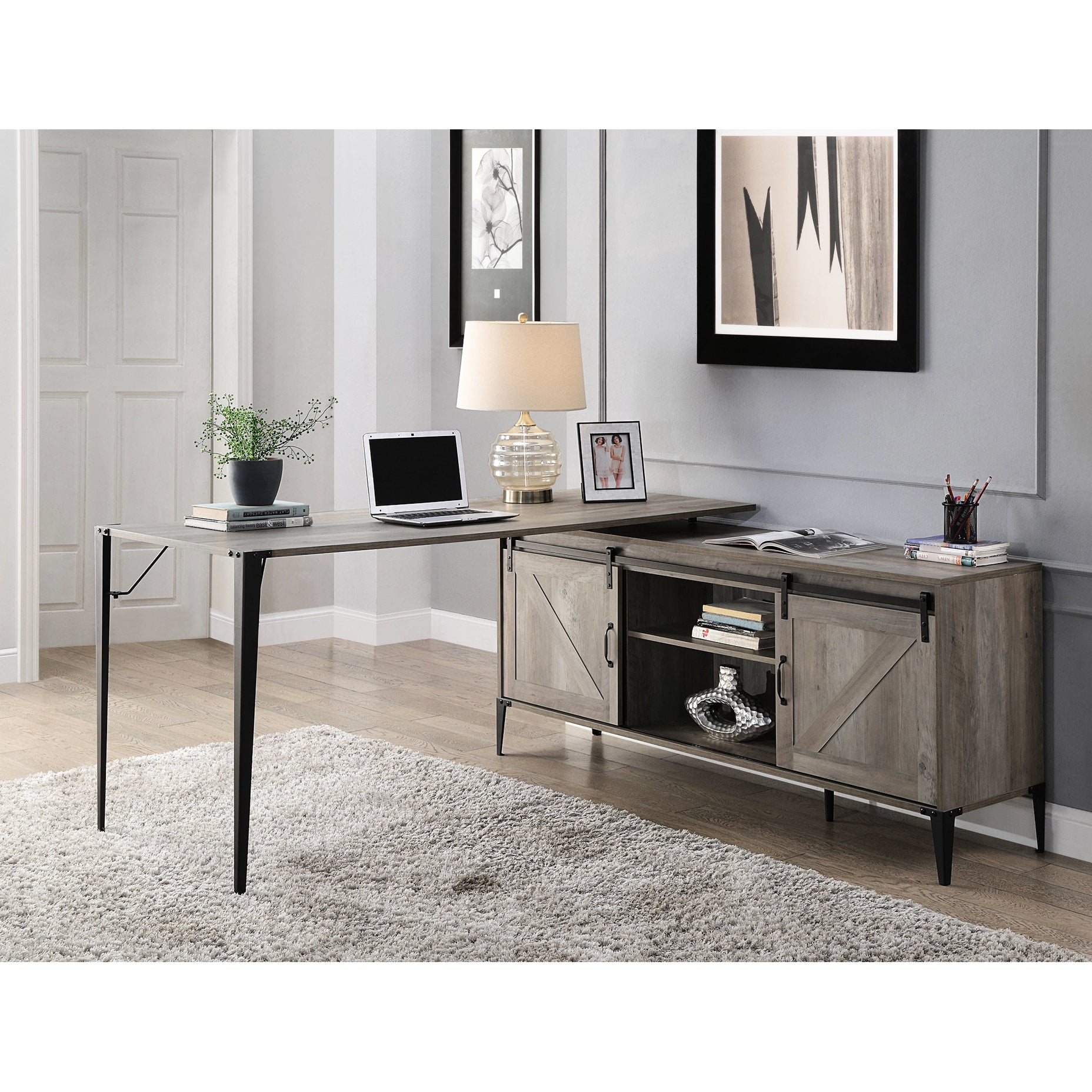 Oak Finish Desk | Spacious Cabinet for Office Items | Made of Composite ...