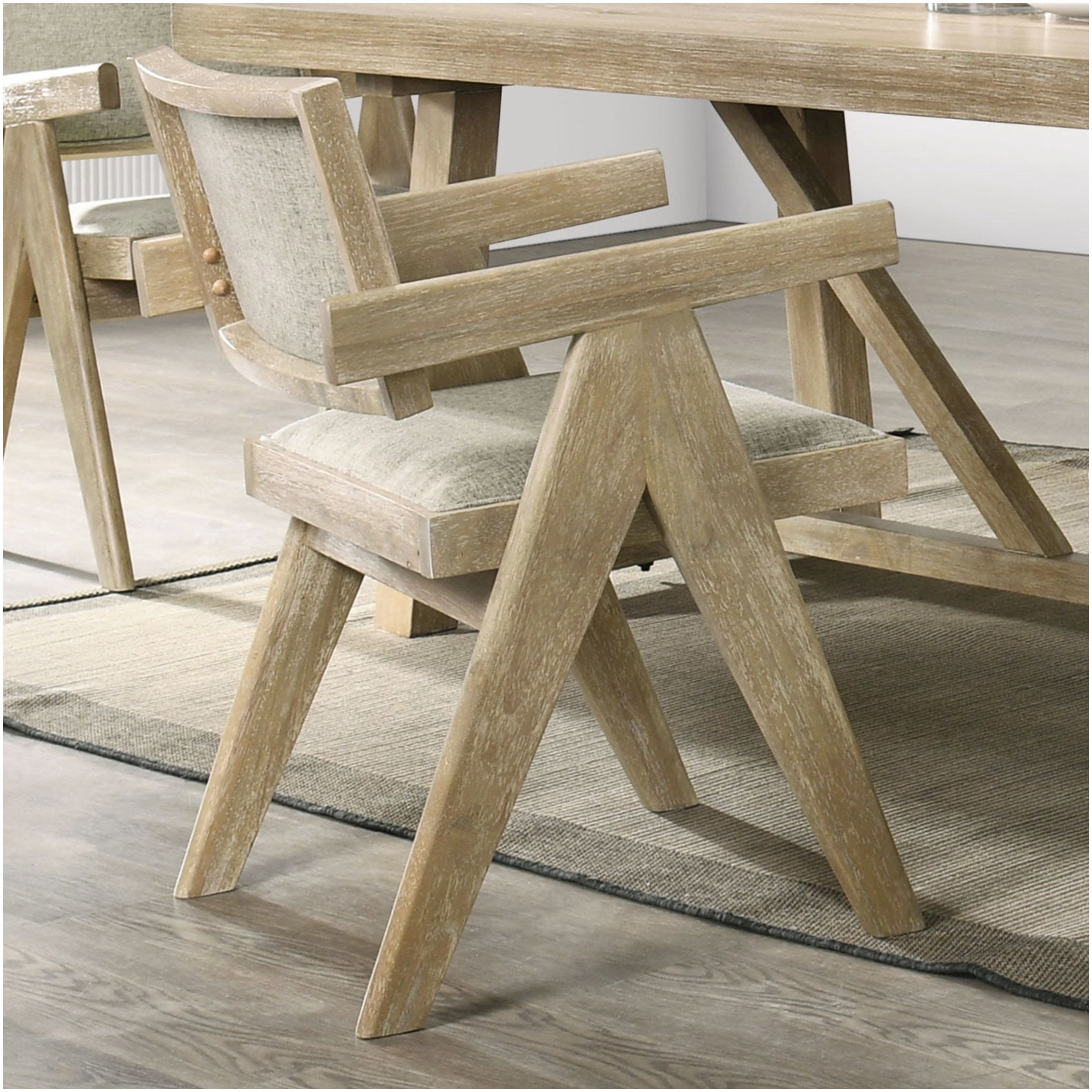 Oak Finish Upholstered Dining Arm Chairs Set of 2, Contemporary Fabric ...
