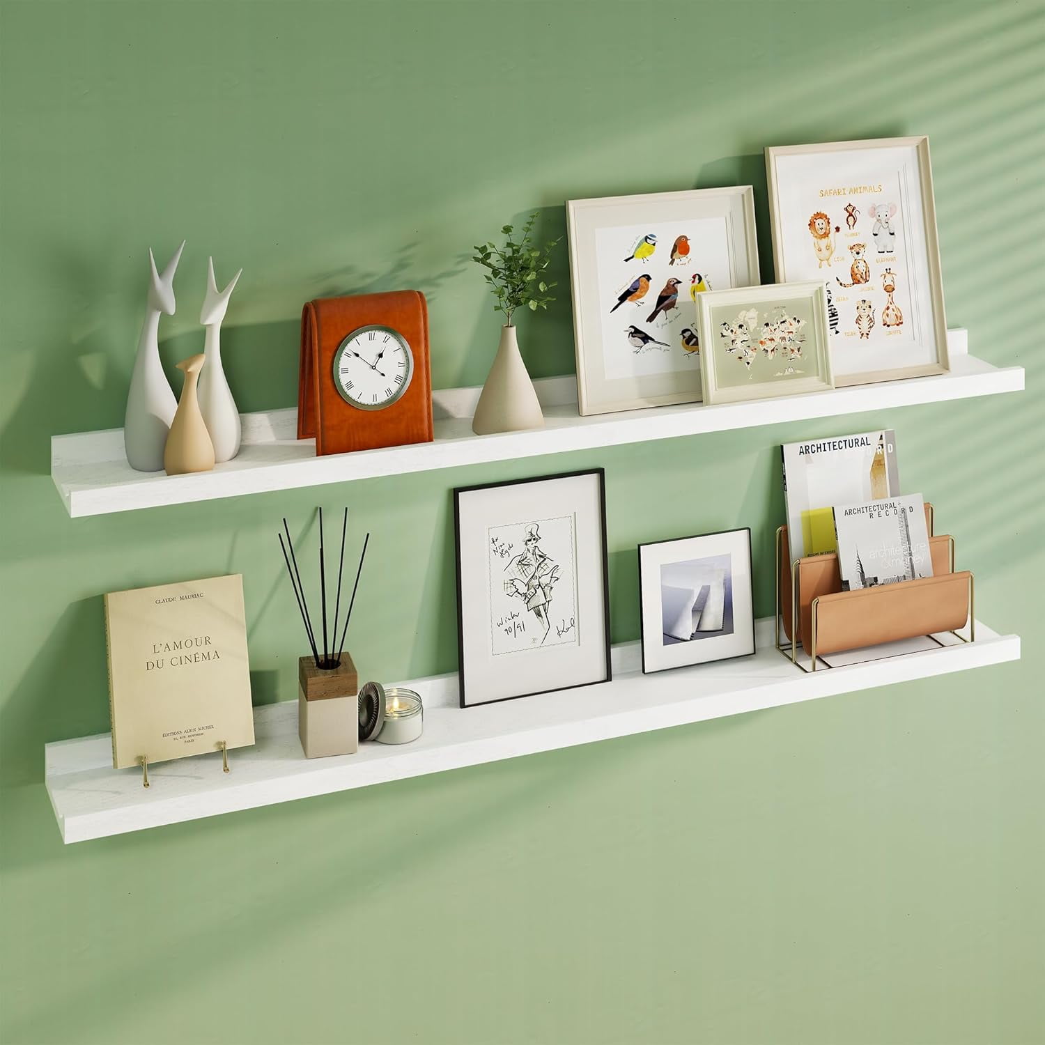 Oak Floating Shelves 55 Inch Picture Ledge Shelf Set of 2, Rustic Wall ...