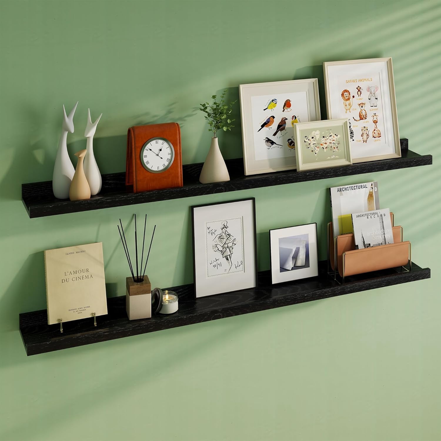 Oak Floating Shelves 55 Inch Picture Ledge Shelf Set of 2, Rustic Wall ...