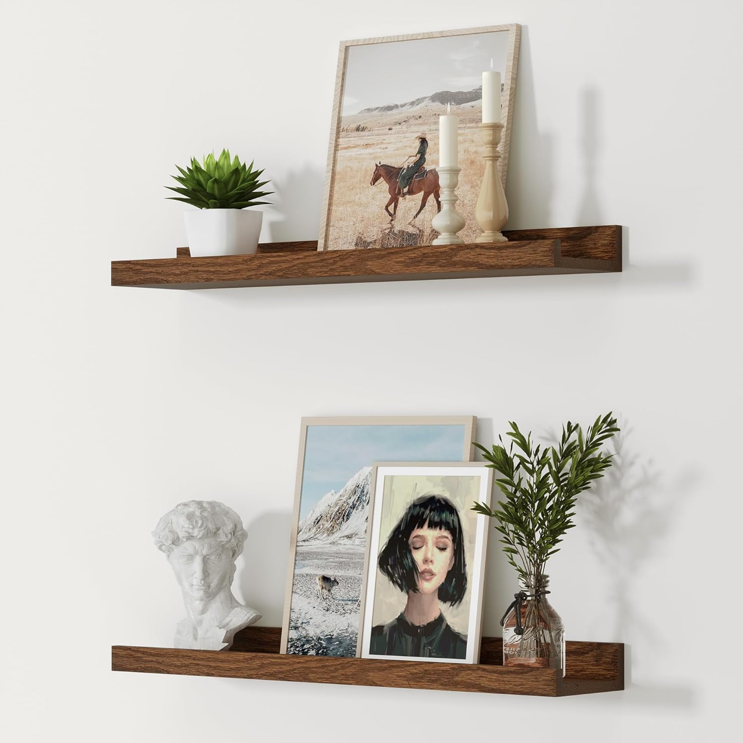 Oak Floating Shelves Set of 2, 24 Inches Rustic Large Wall Shelves ...