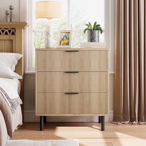 Oak Fluted 3 Drawers Dresser, Wide Wood Chest of Drawers, Modern ...