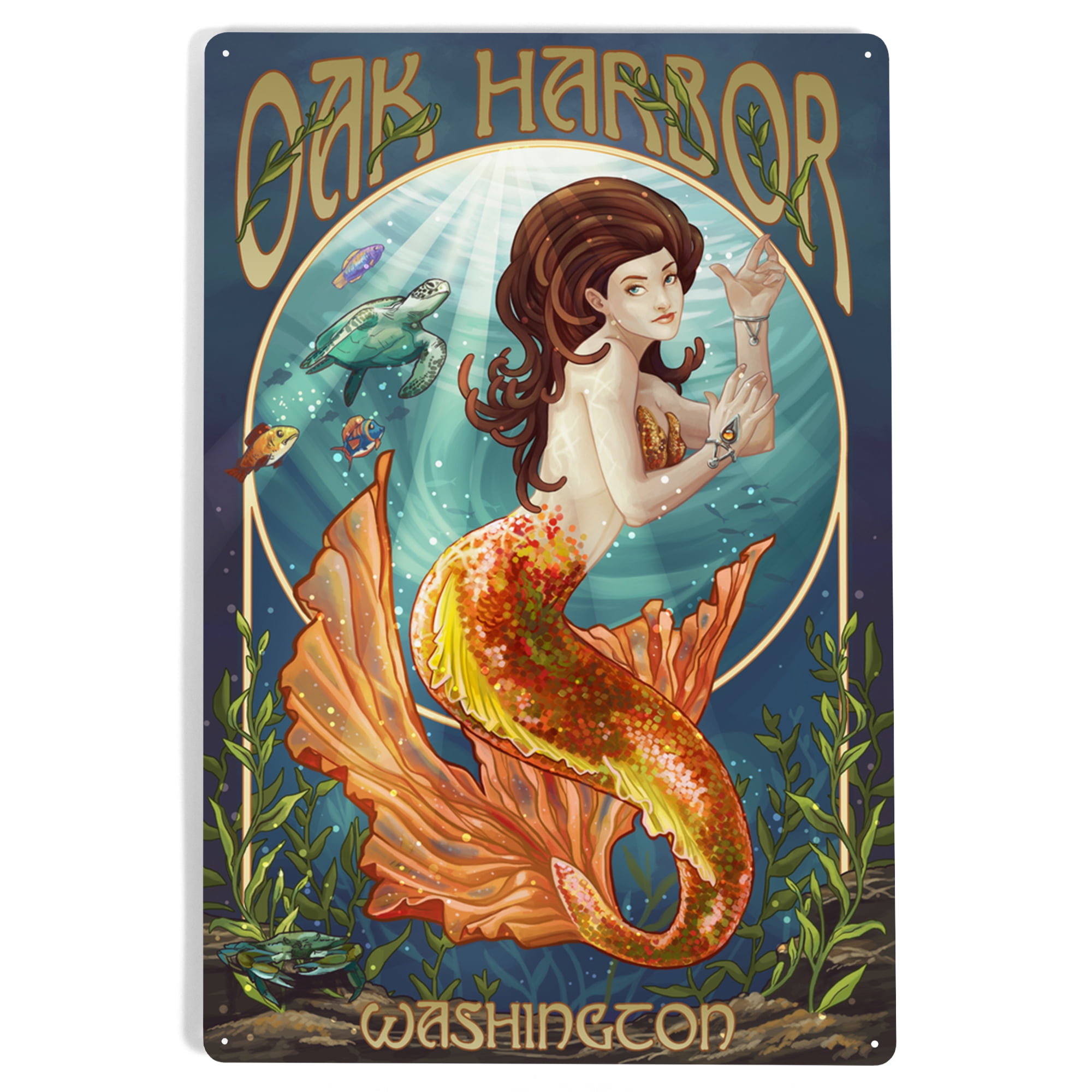 Oak Harbor, Washington, Mermaid (Orange) (12x18 Aluminum Art, Indoor ...