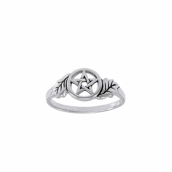 Oak Leaf Pentagram Pentacle 925 Sterling Silver Ring Fine Pagan Wiccan ...