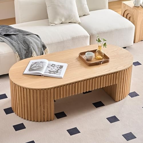 Oak Oval Coffee Table with Storage for Living Room Wooden Coffee Table ...
