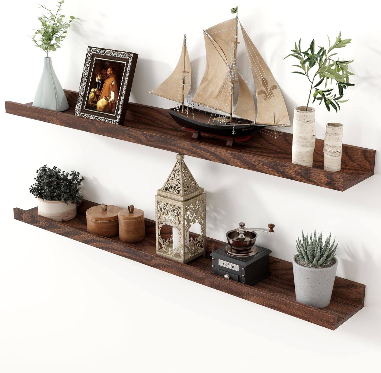 Oak Picture Ledge Shelf, 36 Inch Floating Shelves Set of 2, Solid Oak ...