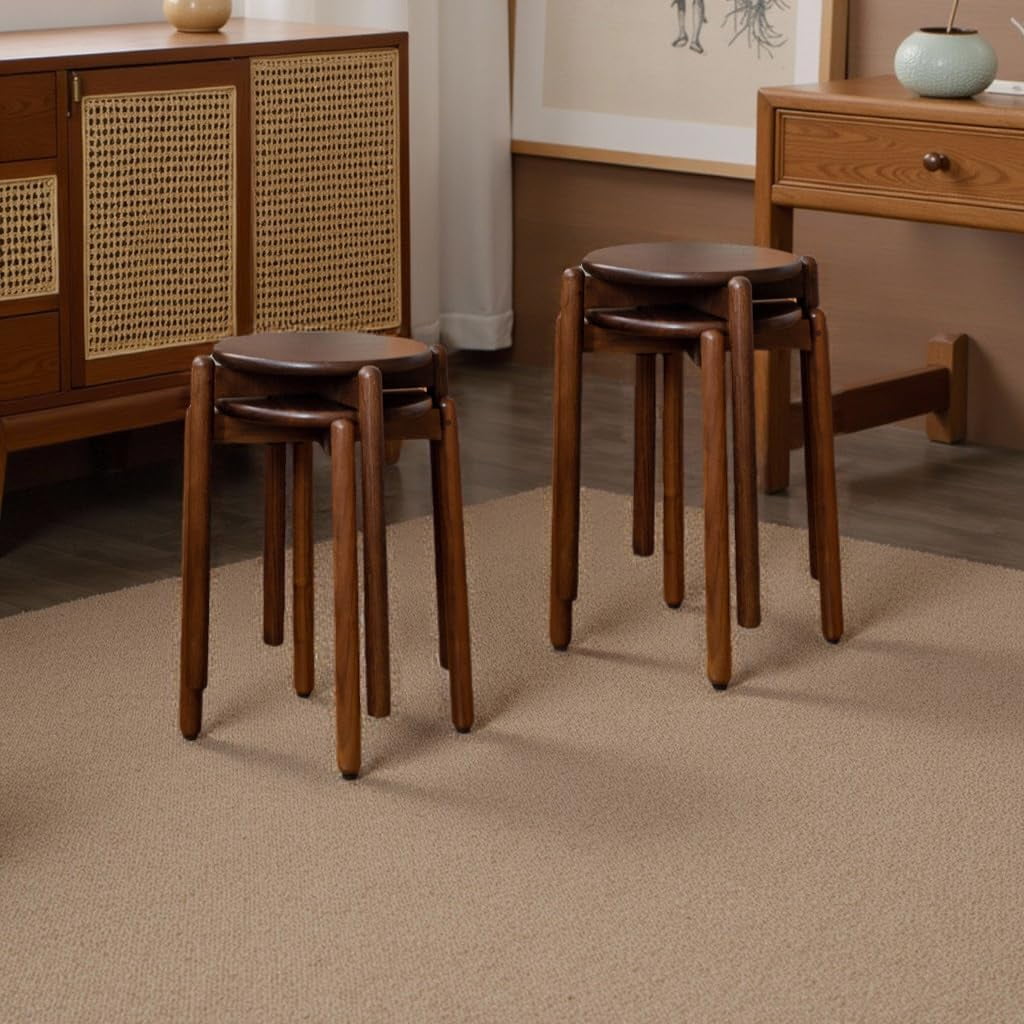 Oak Stackable Stools Set of 4, Small Plant Stand, Round Wooden Stool ...