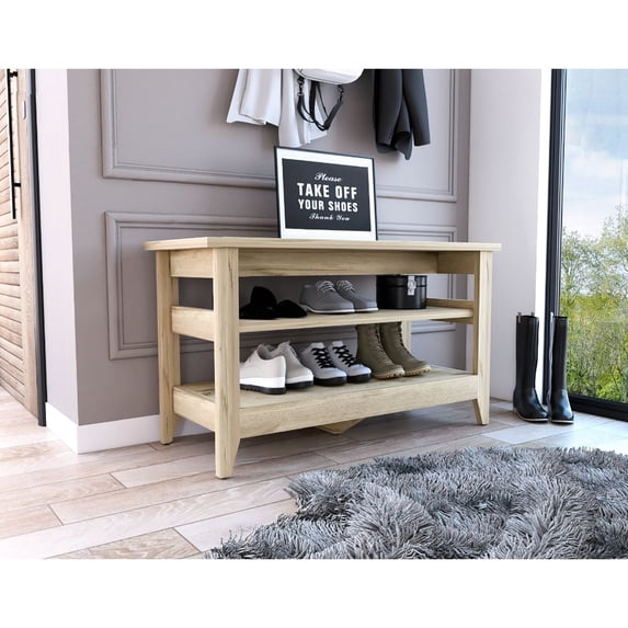 Oak Storage Bench With 2 Shelves, Providing A And Stylish Option 2 ...
