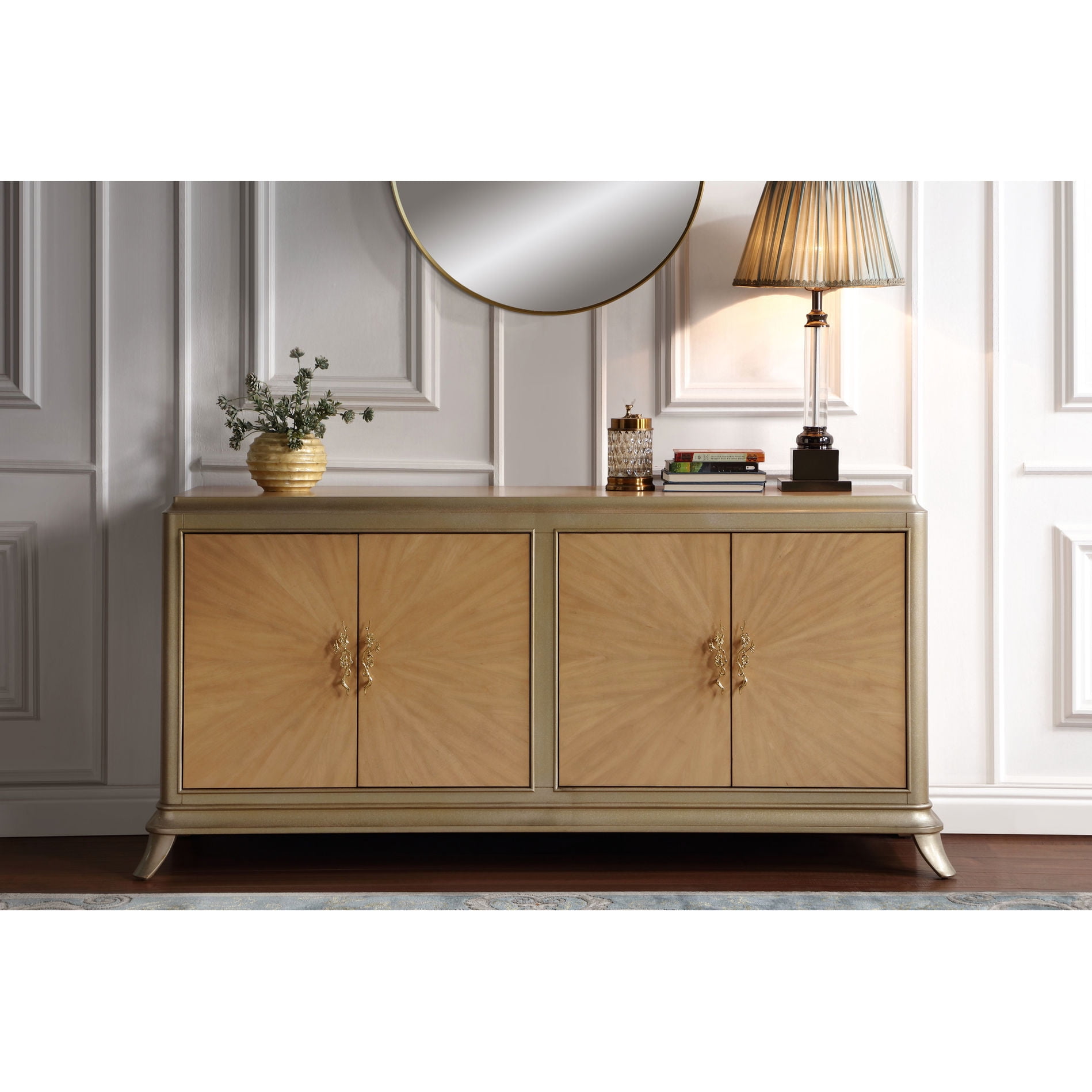 Oak Sunburst Pattern Console Cabinet+Magnetic Catch & Cord Management ...
