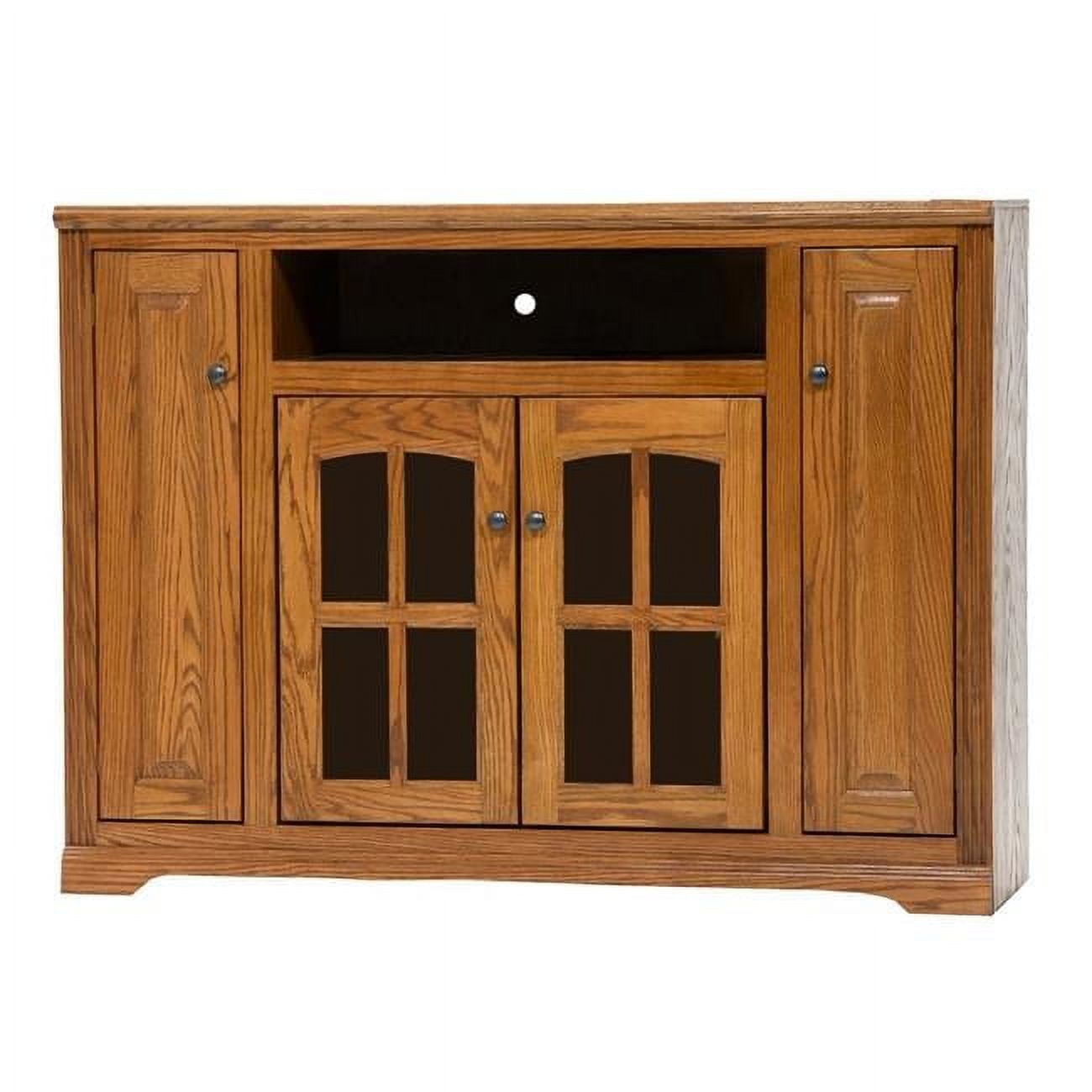 Oak Tall TV Stand with 2 Glass Panel Doors, Classic Bourbon - Walmart.com