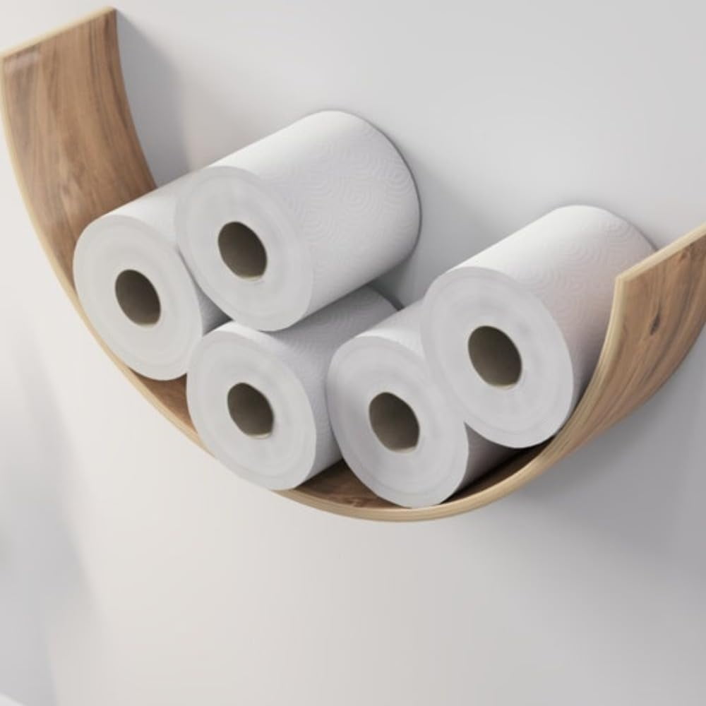 Oak Toilet Paper Holder, Semicircle Shape Wooden Tisue Shelf, Roll ...