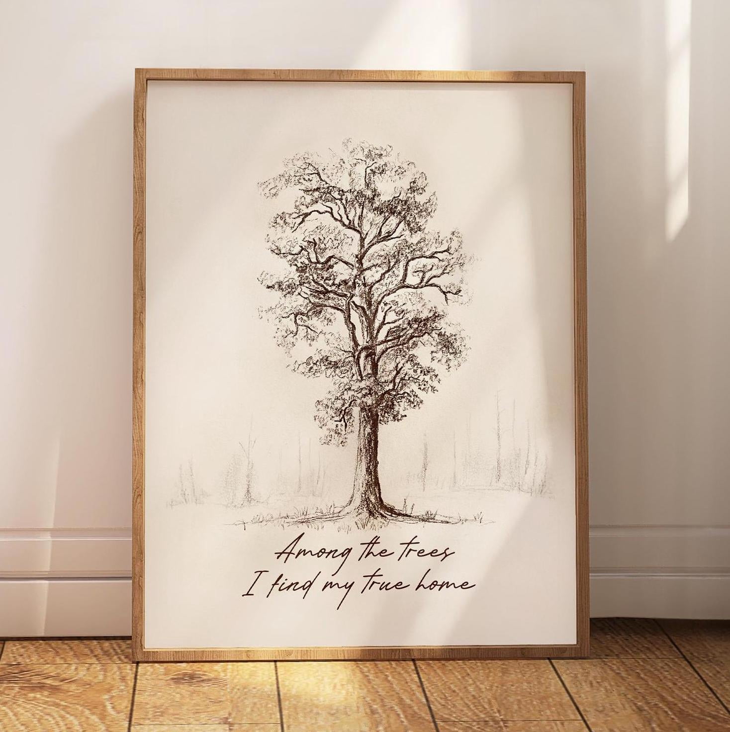 Oak Tree Art Print Vintage Charcoal Drawing Nature Quote Among The ...