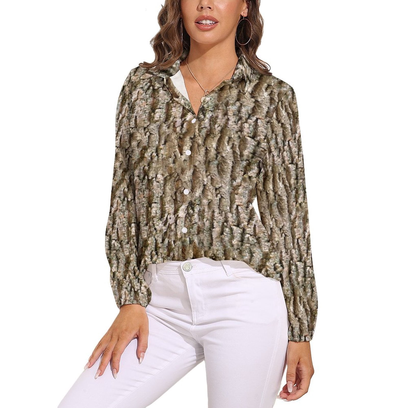 Oak Tree Bark (Seamless Texture) Long Sleeve Blouse Woman Streetwear ...