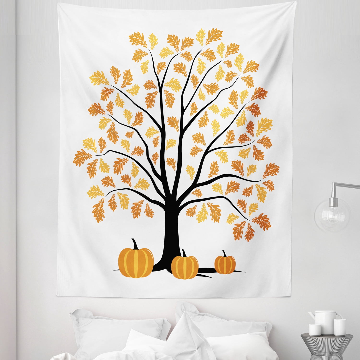 Oak Tree Tapestry, Harvest Themed Thanksgiving Pumpkins Autumnal Nature ...