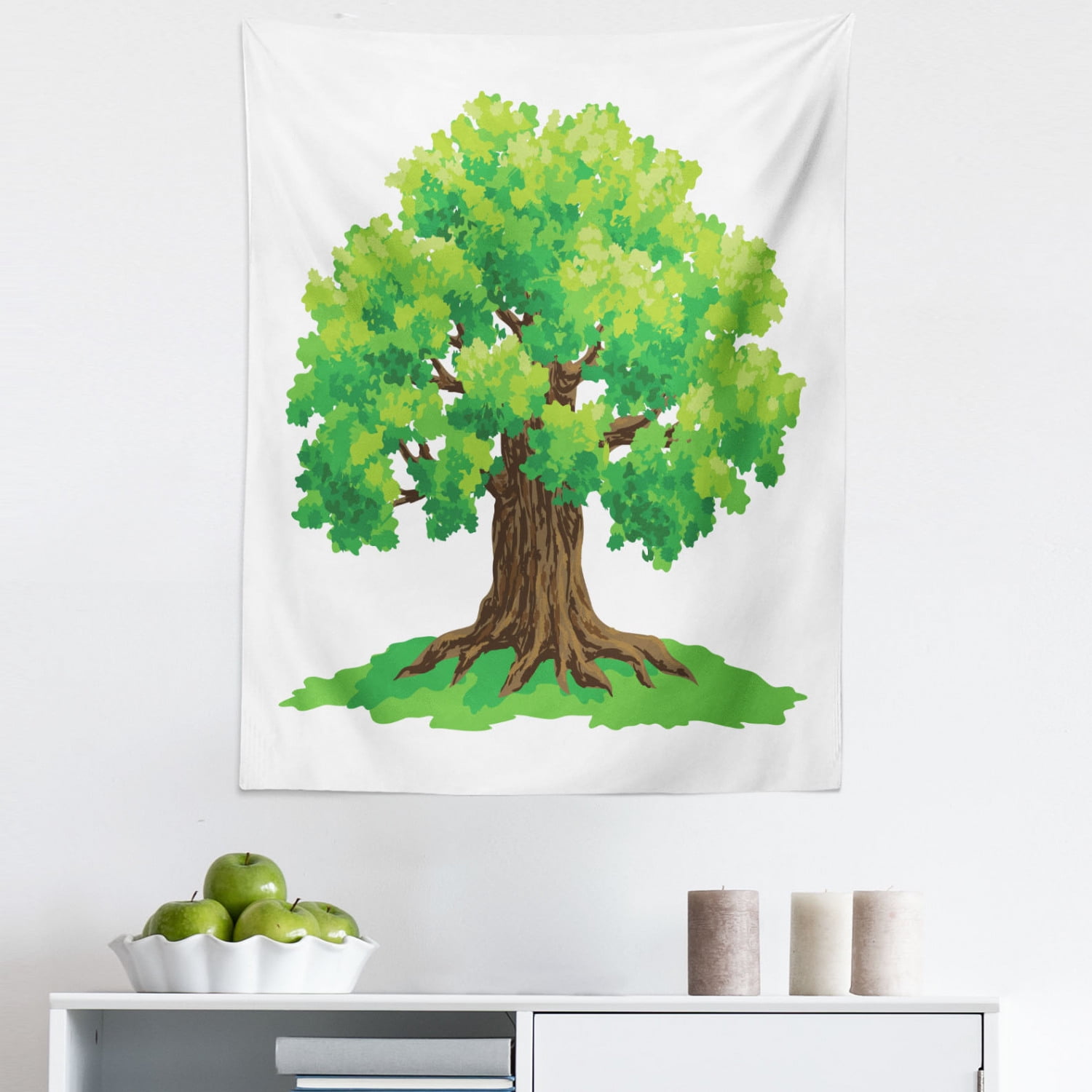 Oak Tree Tapestry, Simple Cartoon Drawn Branches in Spring Design ...