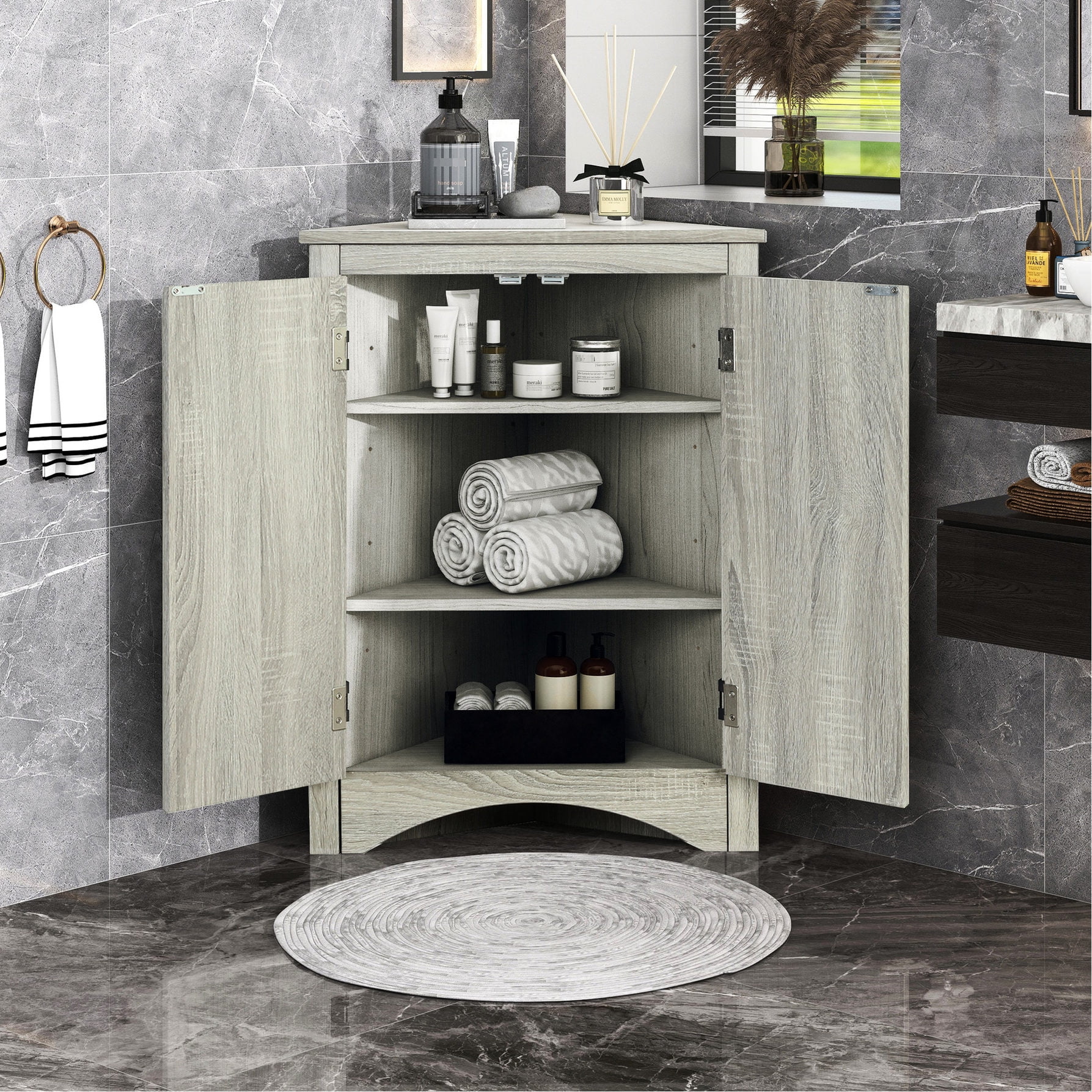 Oak Triangle Cabinet - Adjustable Shelving for Flexible Use - Any Wall ...