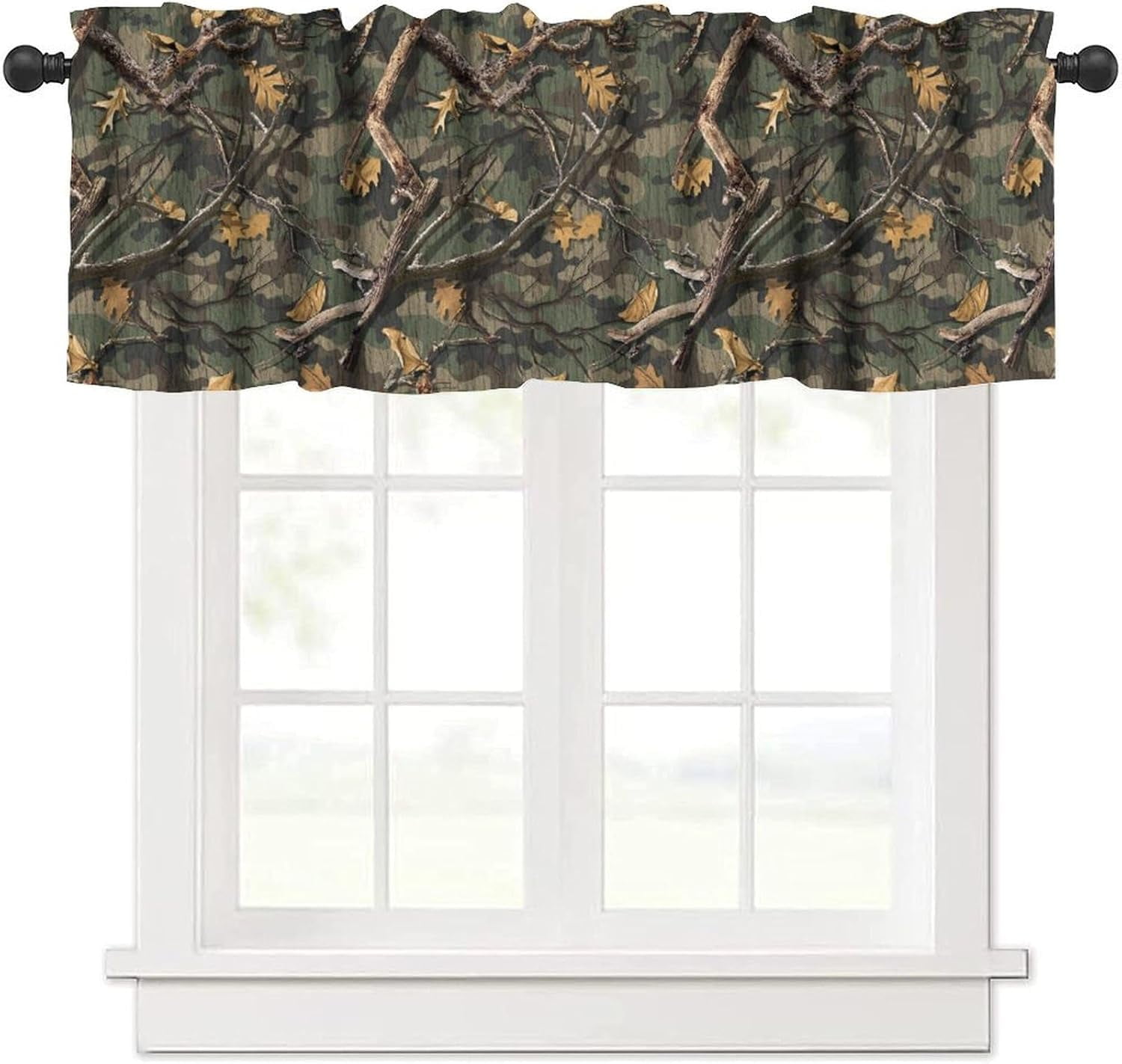 Oak Valance for Window, Forest Camo Rustic Hunting Camouflage Camp ...