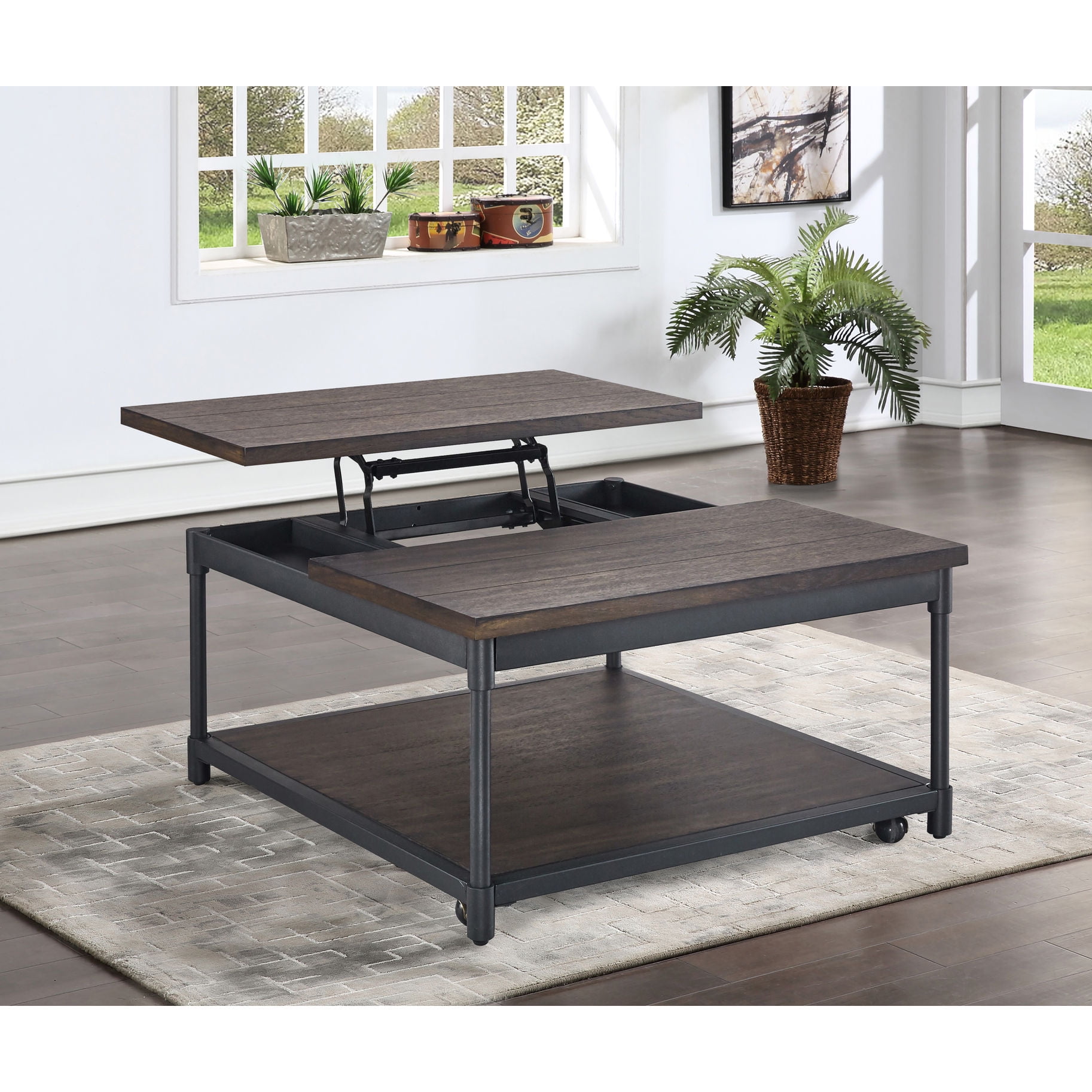 Oak Veneer & Iron Posts - Brown Cocktail Table for Stylish Interiors ...