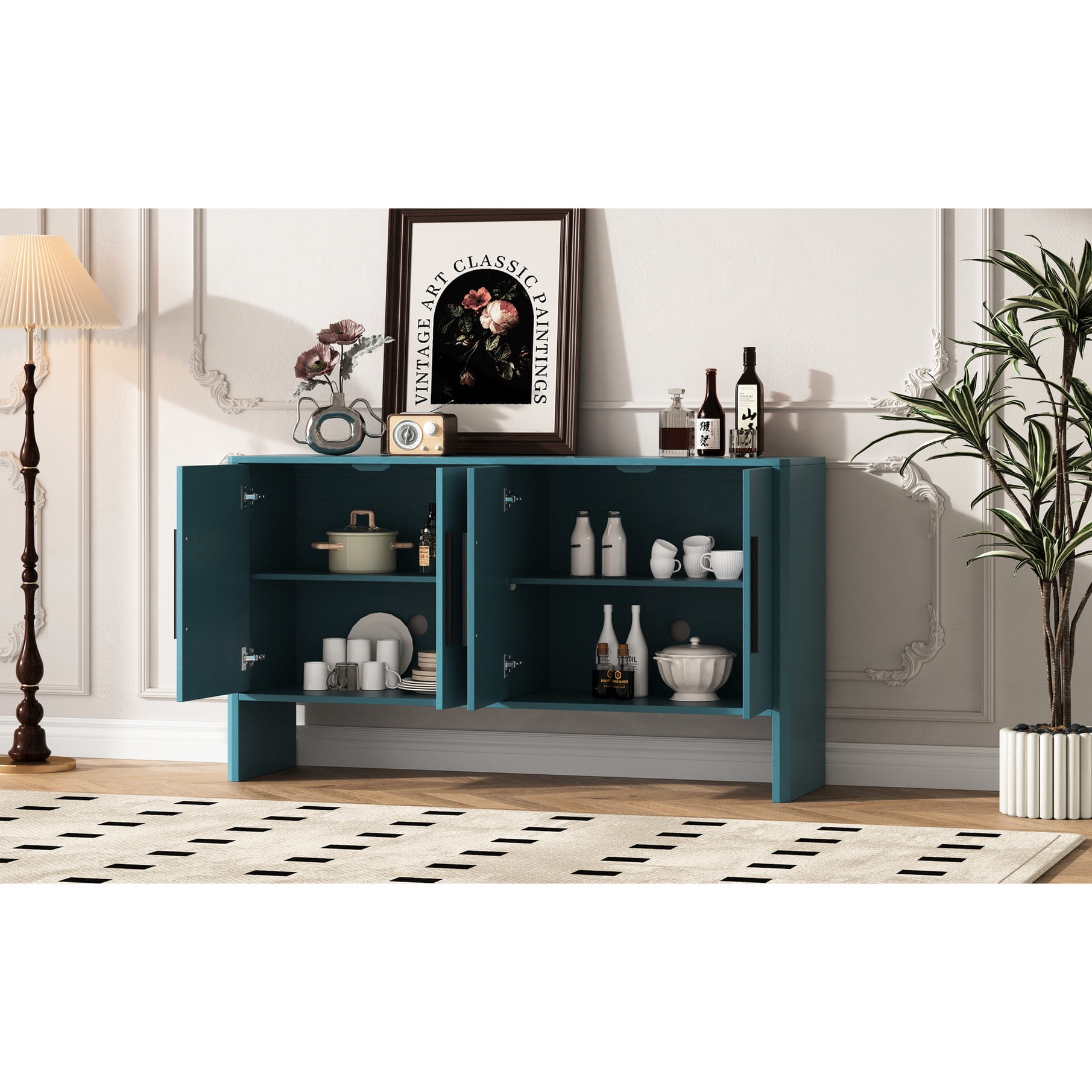 Oak Veneer MDF - Four - Door Sideboard with Lock Function - Multiple ...