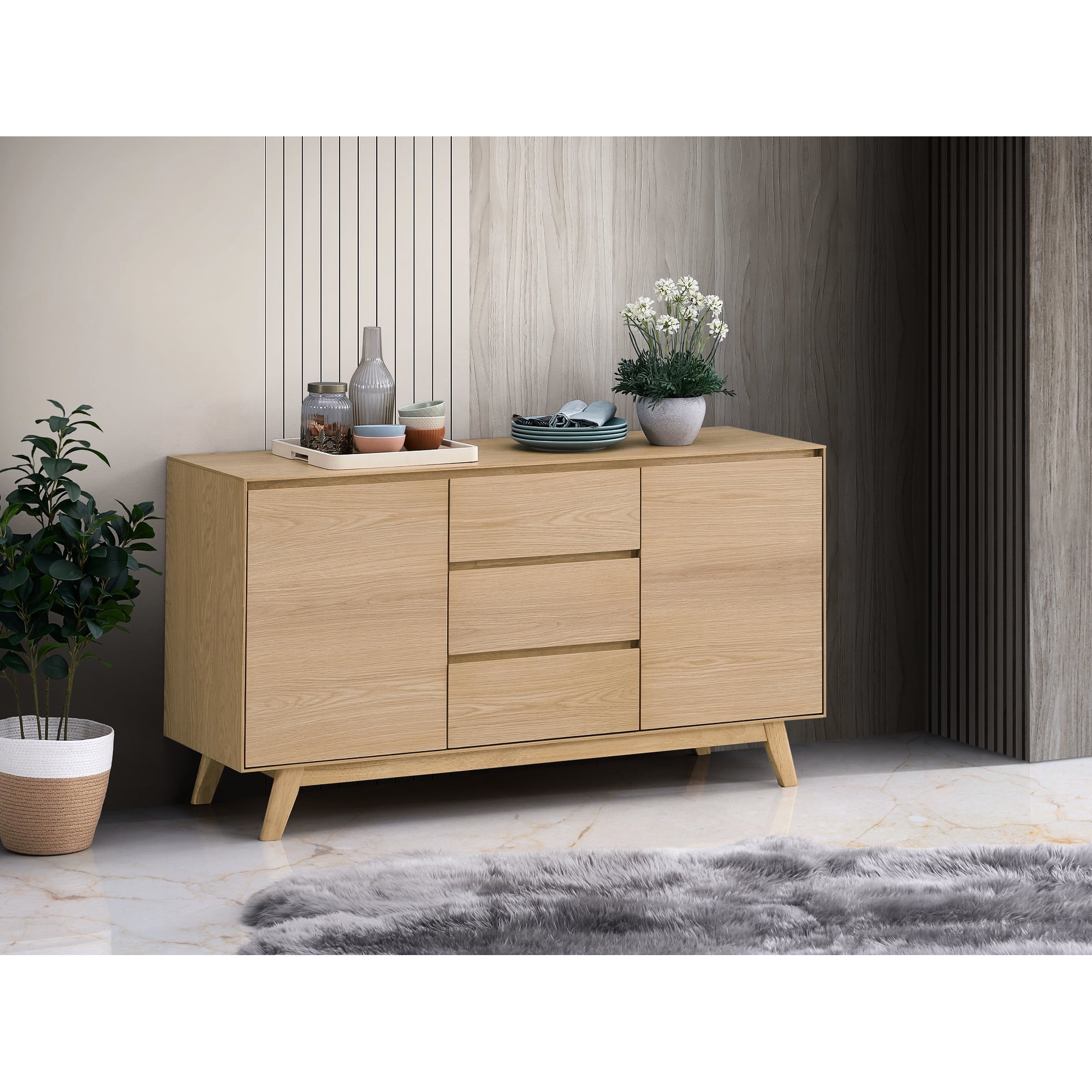 Oak Veneer Server With Spacious Interior And Style 18 In. Deep Finish ...