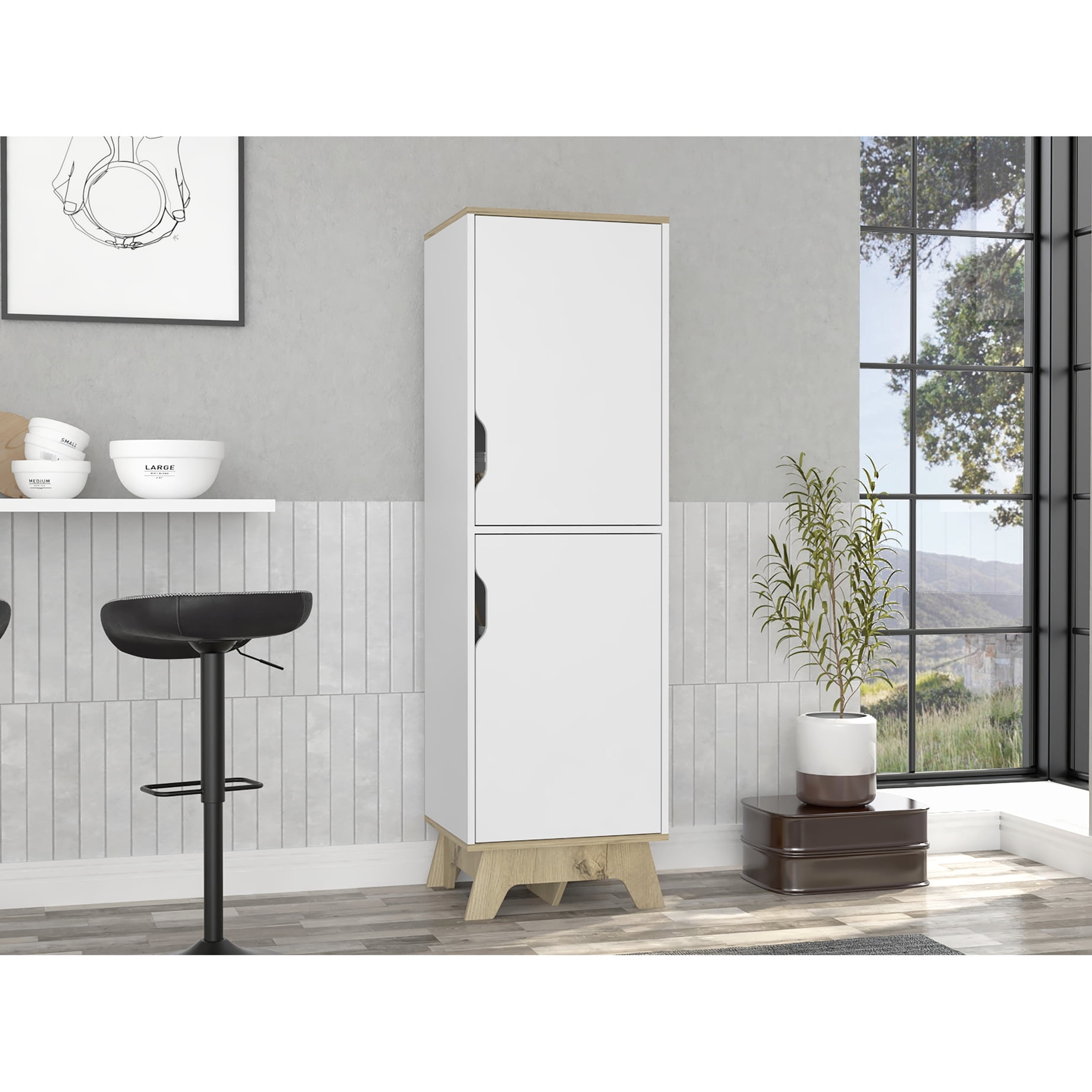 Oak & White Combination - Easy Door Access - Media Component Storage ...