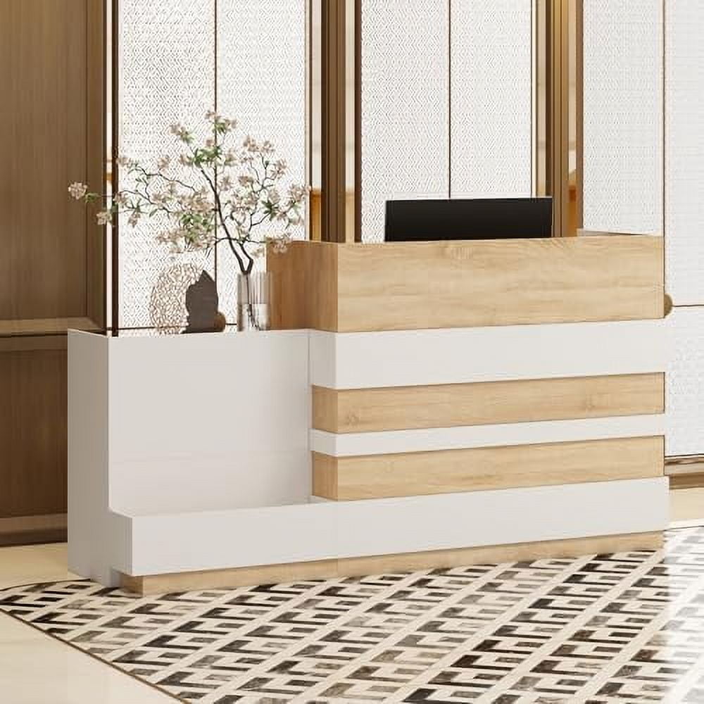 Oak & White Reception Desk with Keyboard Tray, Retail Counter with ...