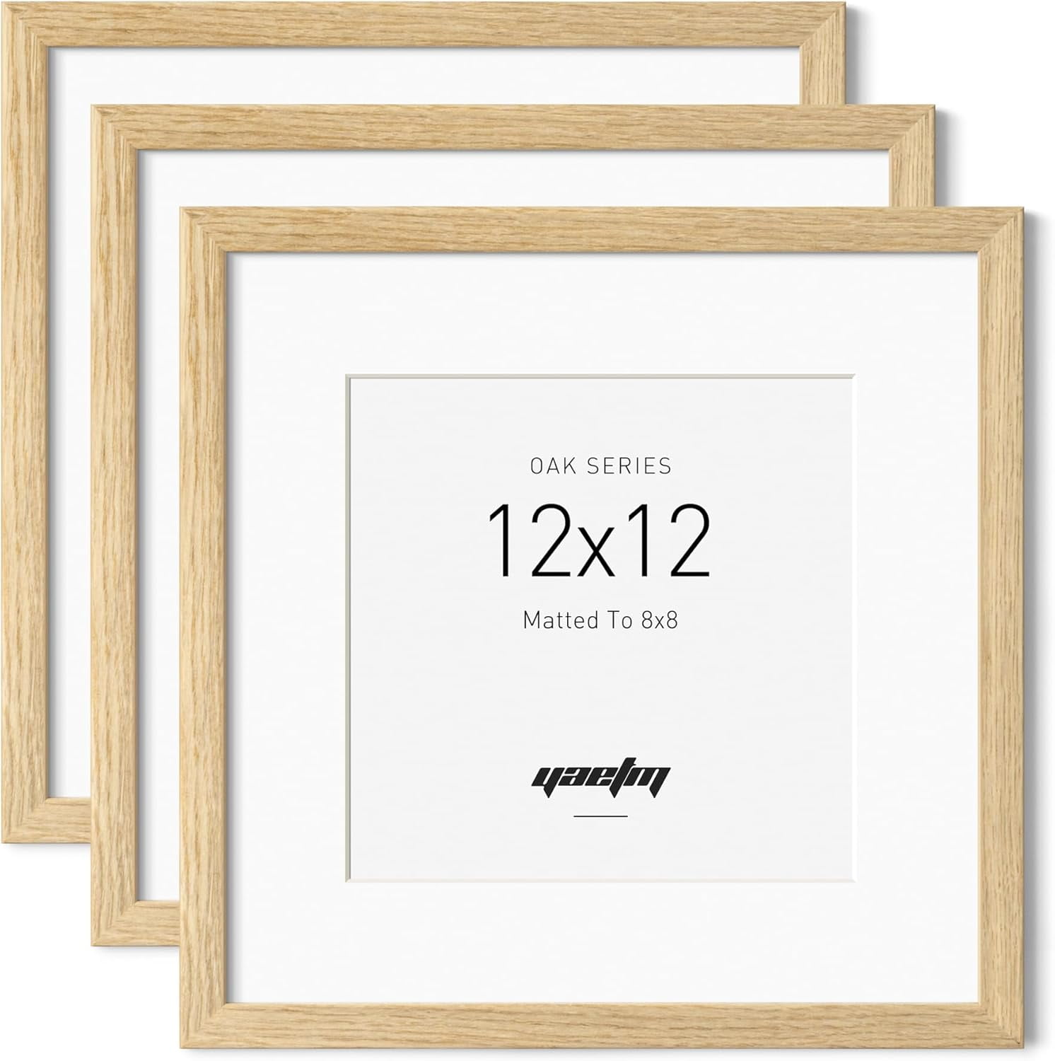 Oak Wood 12x12 Picture Frame with Mat for 8x8 Set of 3, Natural Solid ...