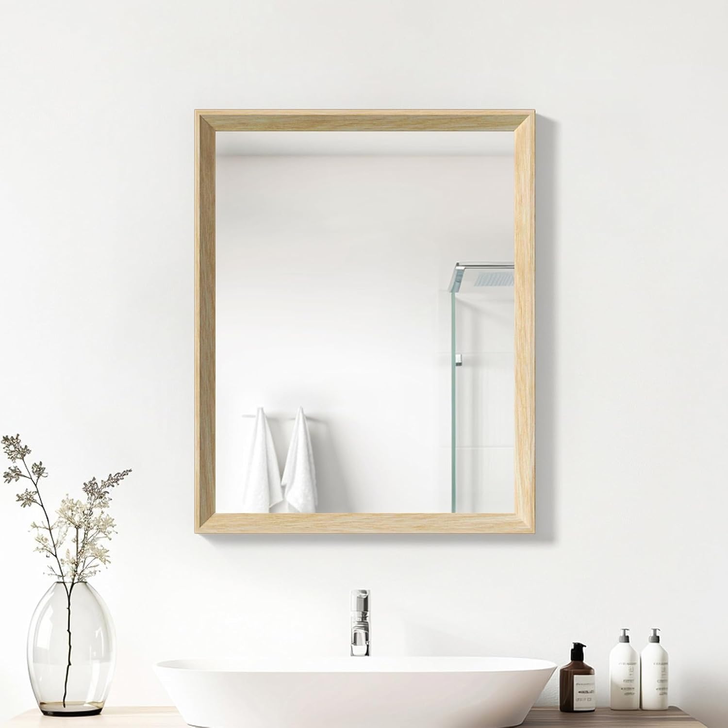 Oak Wood Effect Framed Wall Mirror, Rectangle Mirror, Anti-desilvering ...