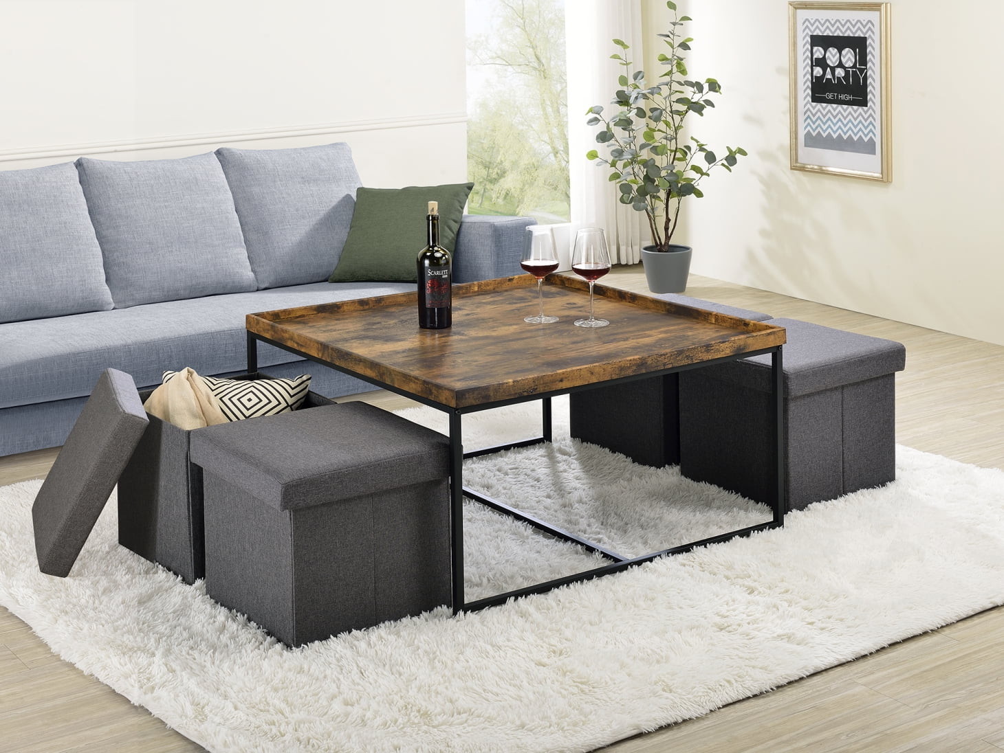 Oak Wood Grain 5 Pieces Coffee Table Set, Includes 1 Coffee Table and 4 ...