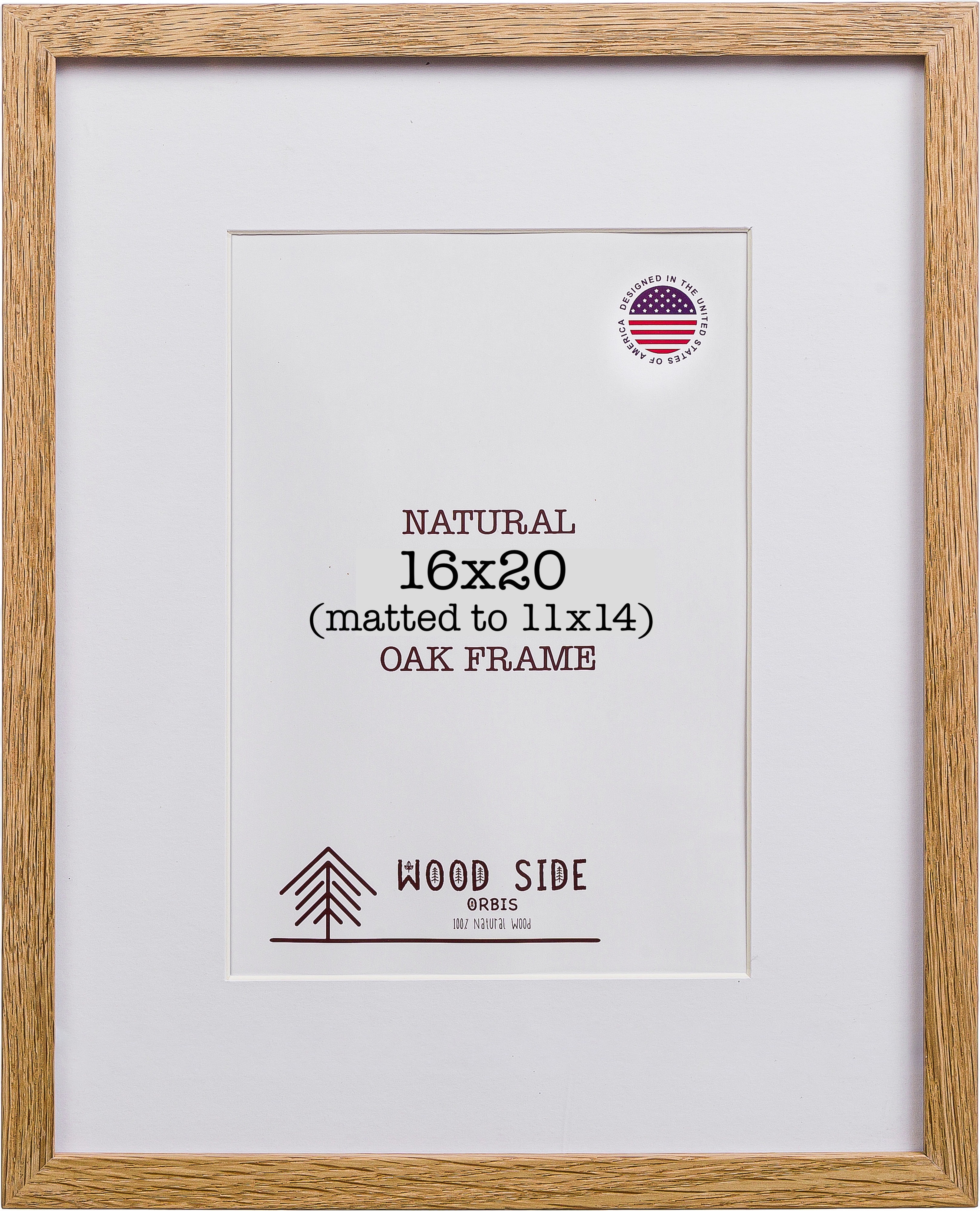 Oak Wood Picture Frames 16x20 with Mat for 11x14 - Natural Solid Wood ...