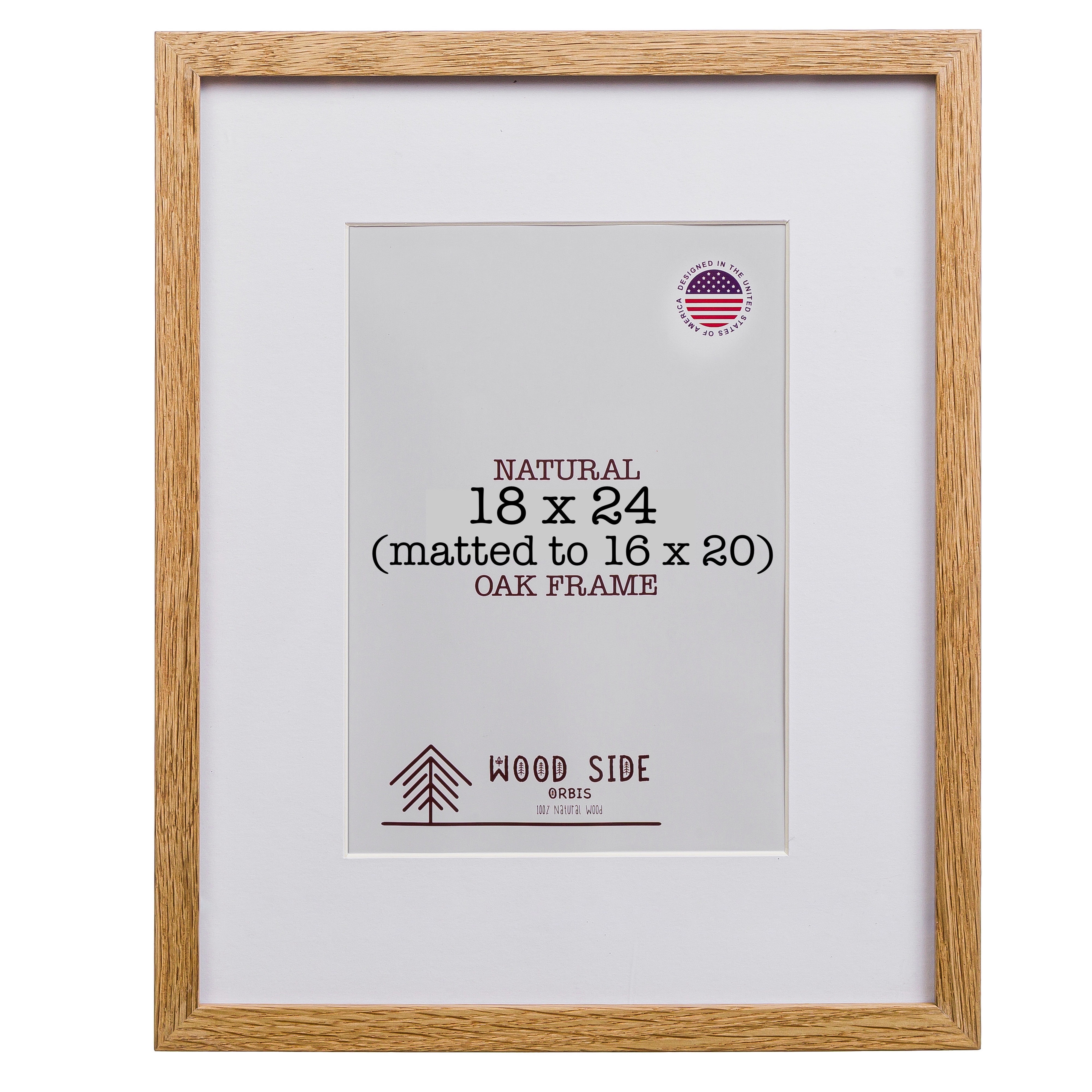 Oak Wood Picture Frames 18x24 with Mat for 16x20 - Natural Solid Wood Photo Frame Real Glass ...
